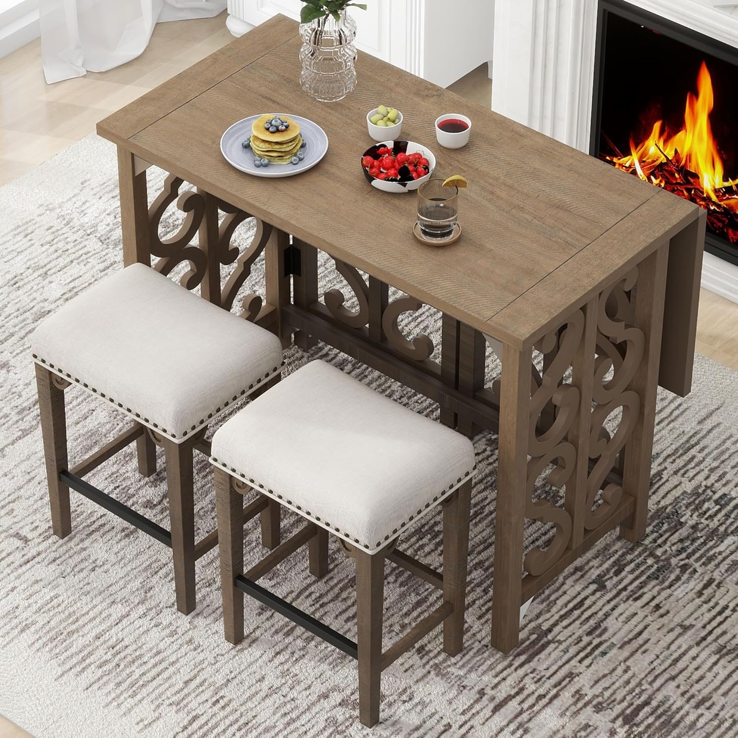 Amazon.com - Merax 3 Piece Dining Table Set, Wood Counter Height Dining ...