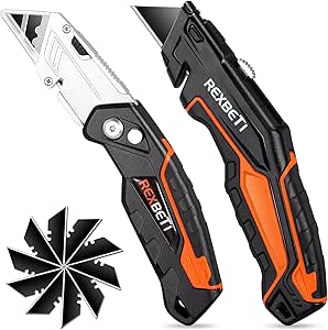 REXBETI 2-Pack Utility Knife, SK5 Heavy Duty Retractable Box Cutter for Cartons, Cardboard and ...