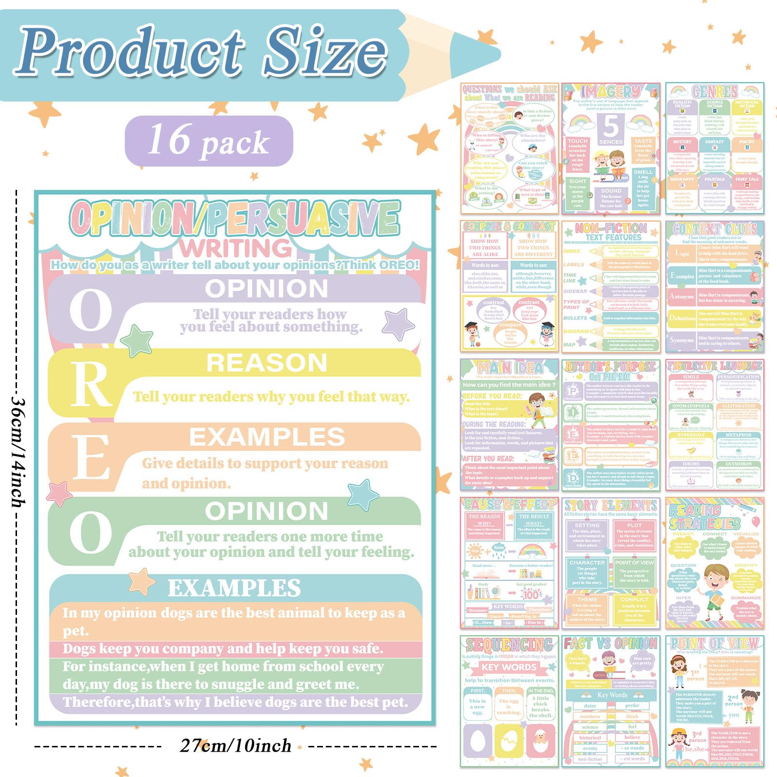 Snapklik.com : 16Pcs Pastel Reading Comprehension Poster Classroom ...