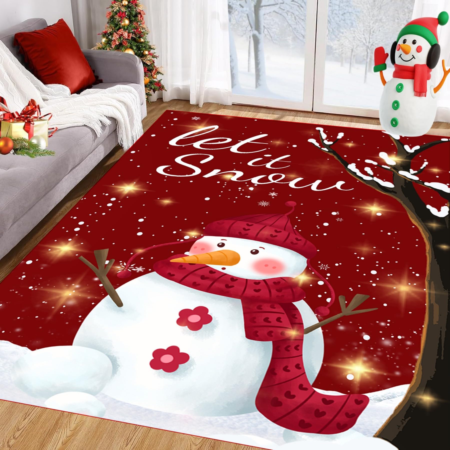 Amazon.com: ZLXMN Christmas Snowman Area Rug,5x8ft,Retro Red Let It ...