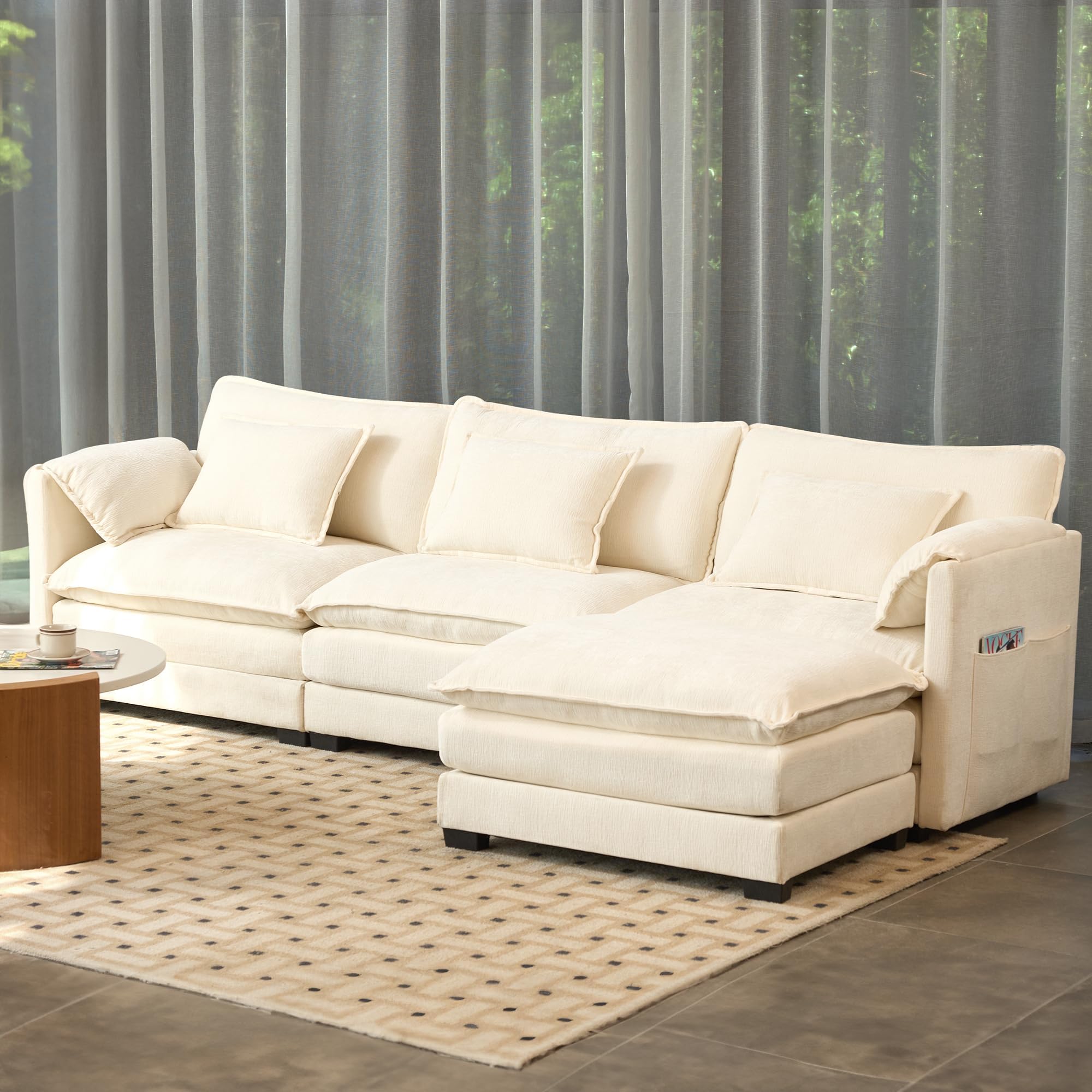 Amazon.com: VINGLI 122" Cloud White/Cream Convertible Sectional Sofa ...