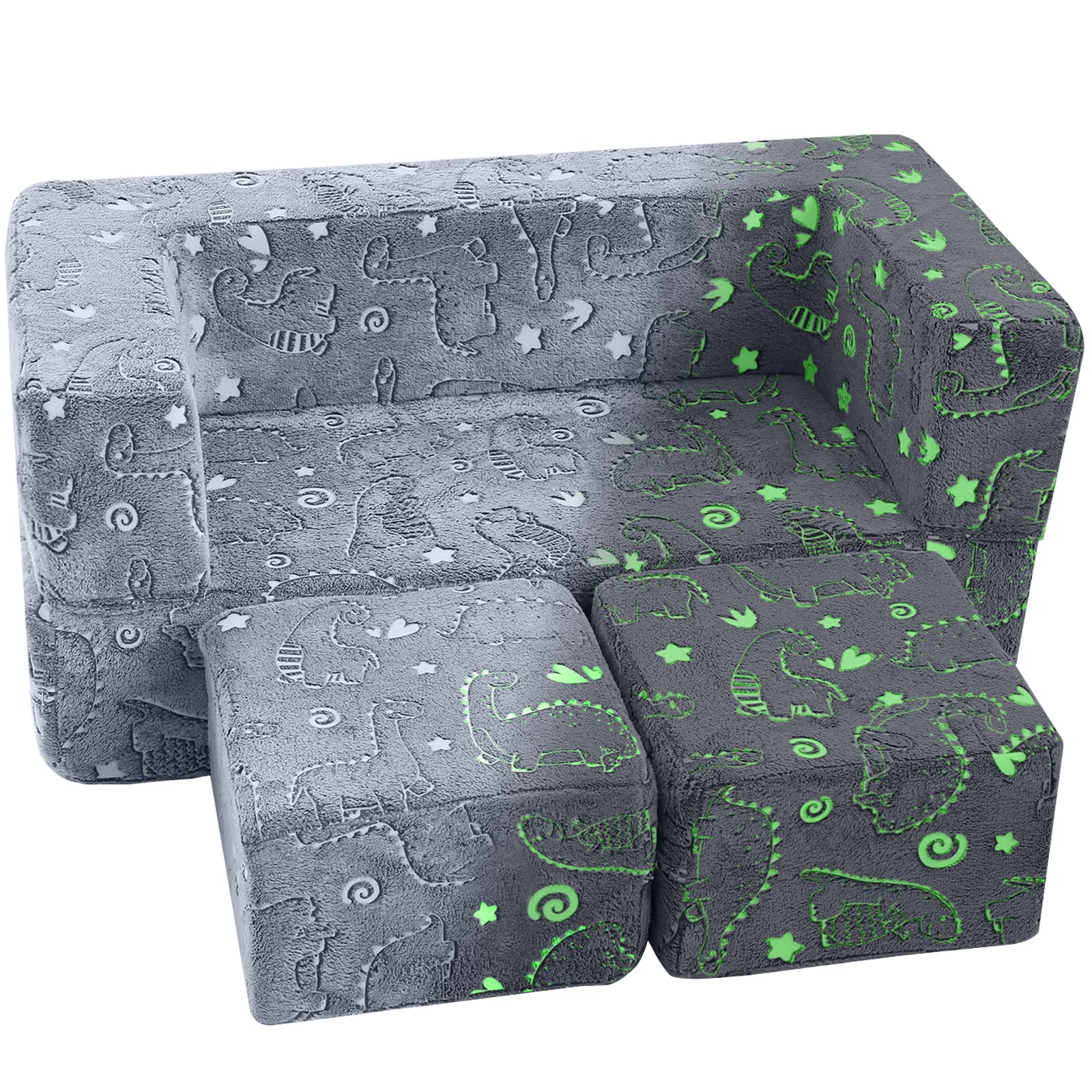 MeMoreCool Kids Couch Toddler Couch, Glow in The Dark Dinosaur Kids ...