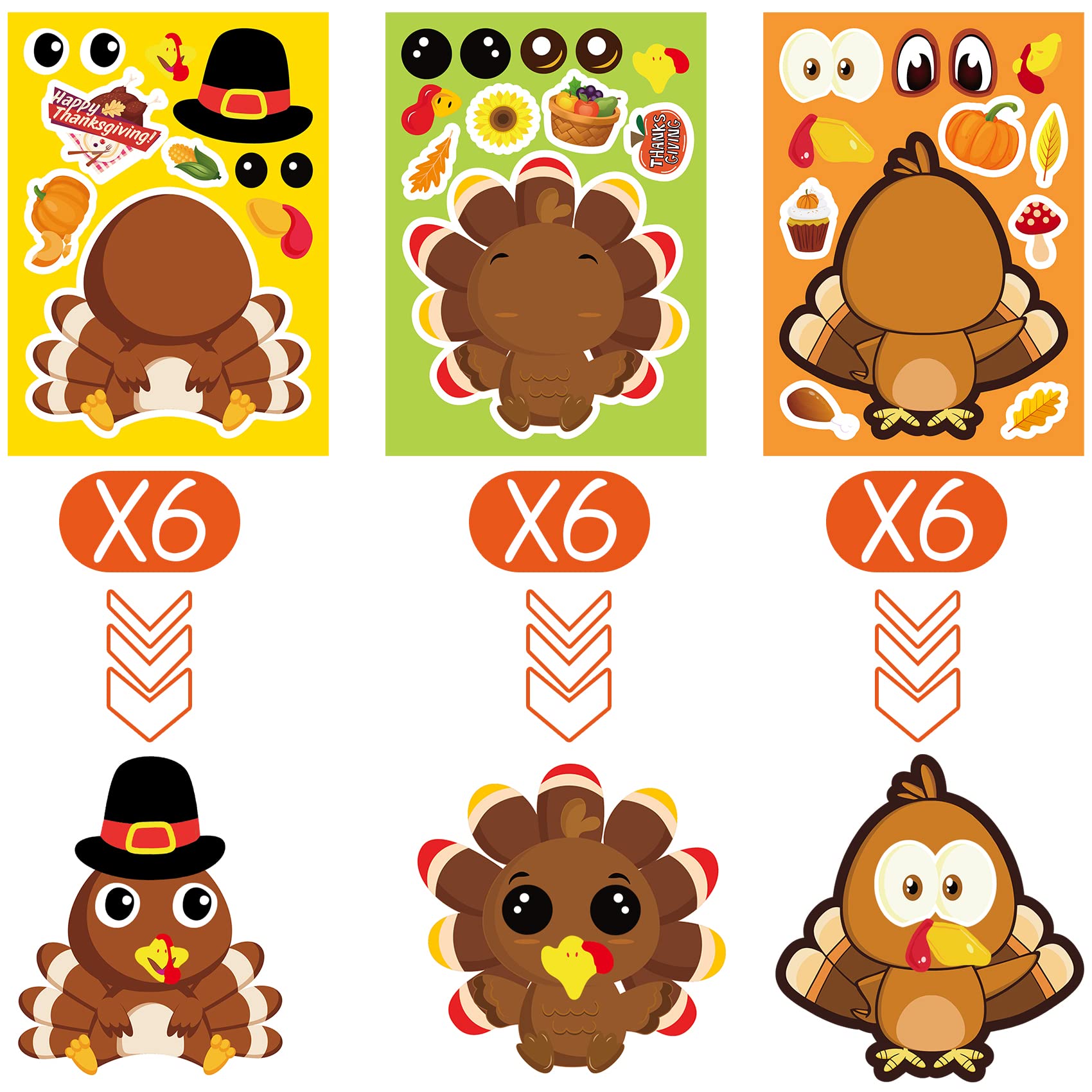 Snapklik.com : Thanksgiving Stickers For Kids 36 Sheets Make A Turkey ...