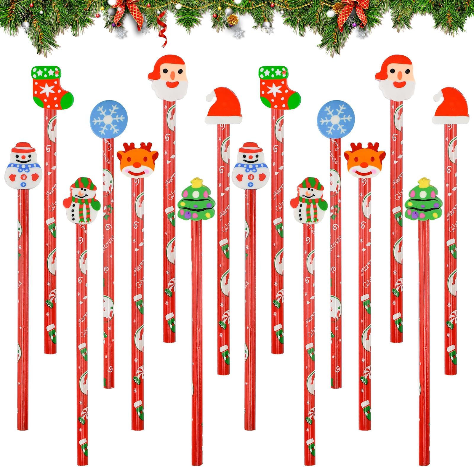 HEKOBAG 32Pcs Christmas Pencil with Eraser, Festive Wooden Pencils ...
