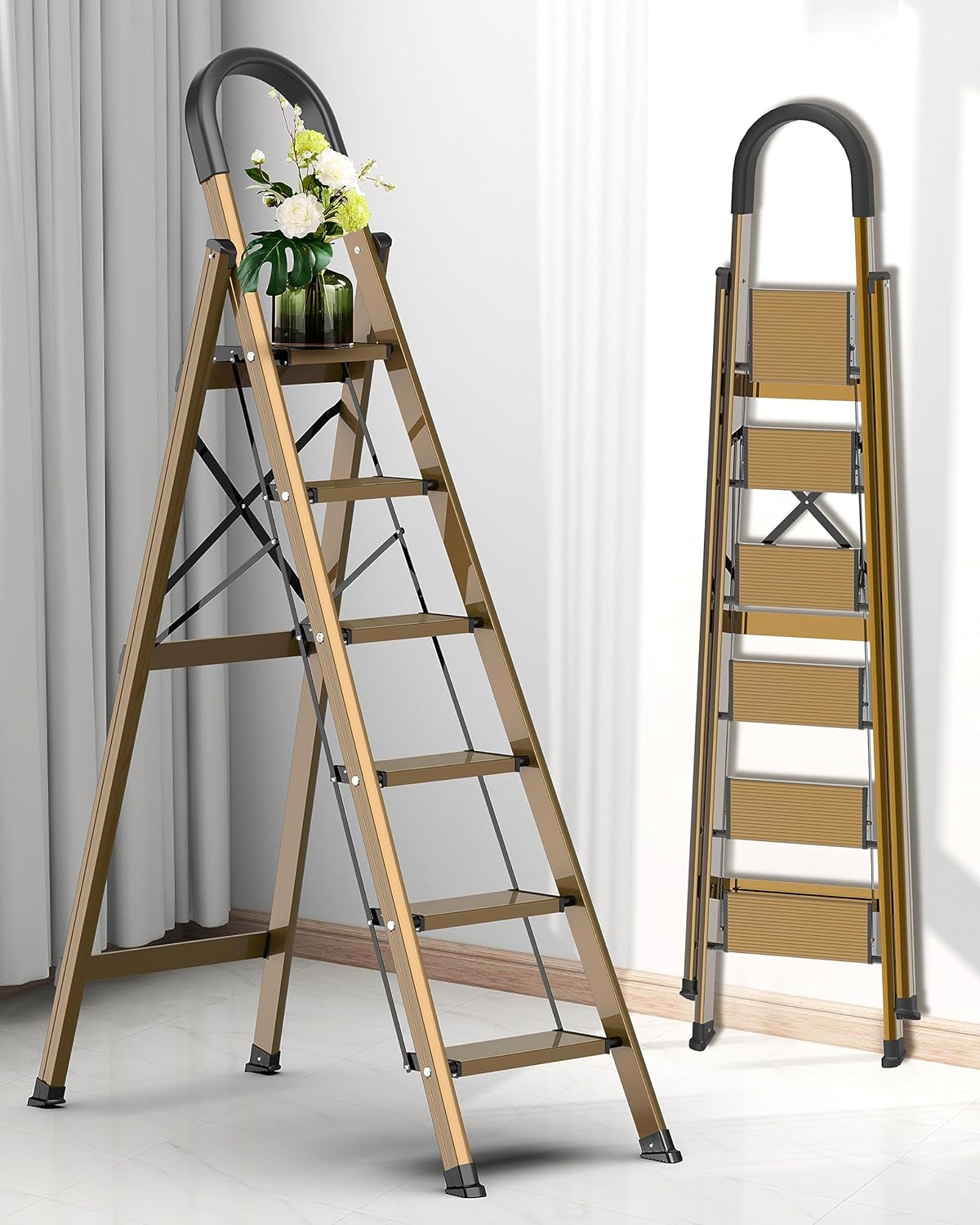 COROCO 6 Step Ladder, Folding Step Stool with Anti-Slip Wide Sturdy ...