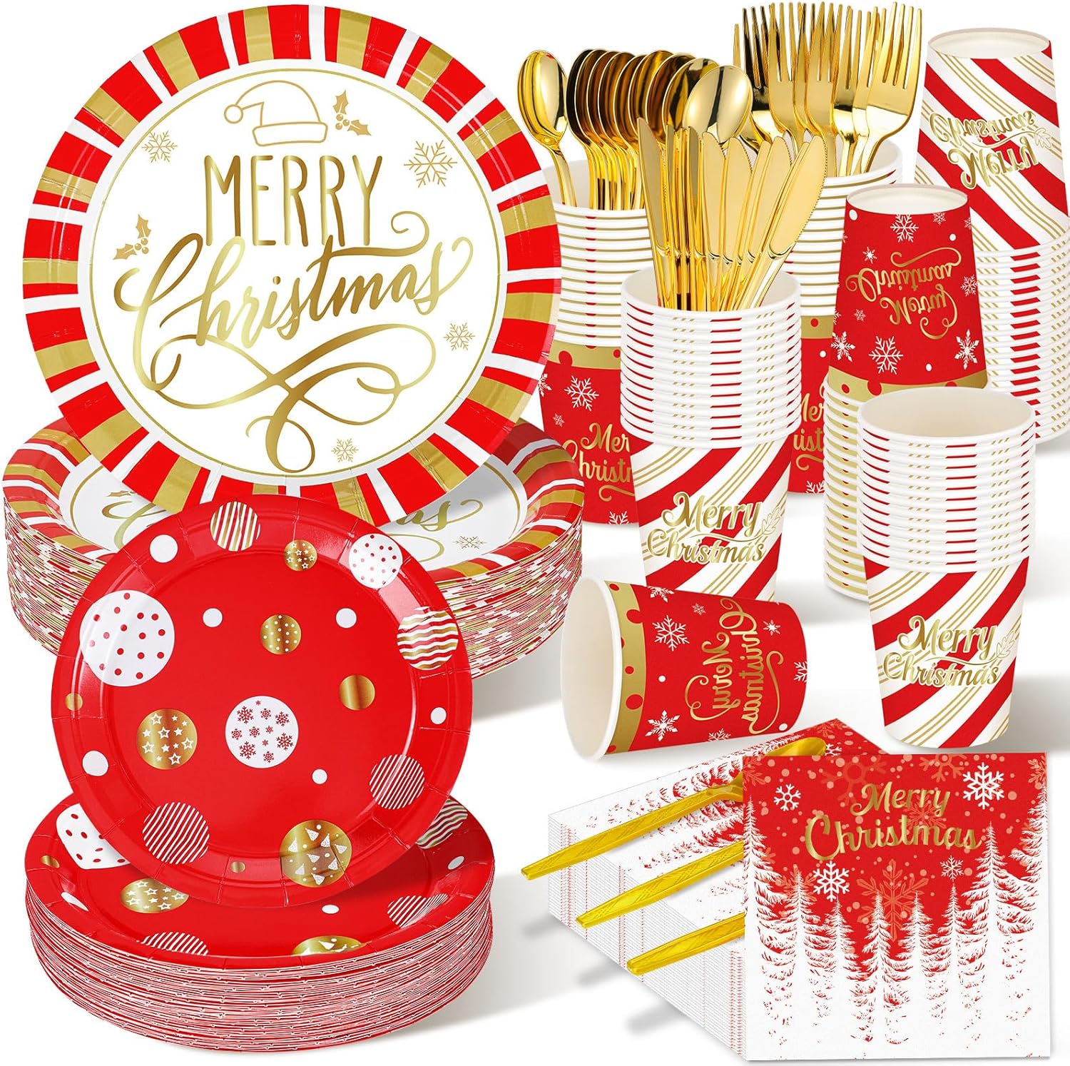 Amazon.com: Suttmin 350 Pieces Christmas Disposable Dinnerware Set ...