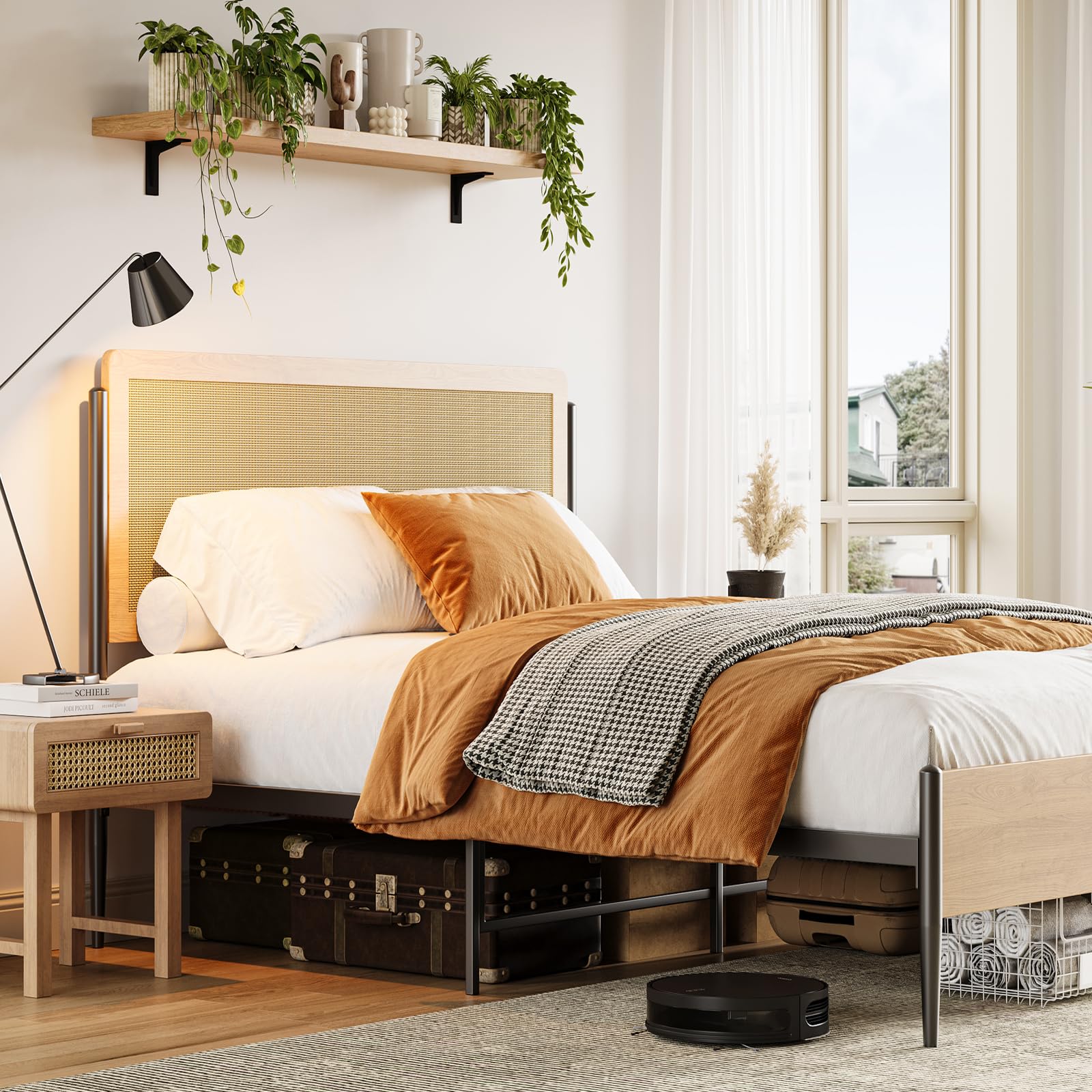 Amazon.com: IDEALHOUSE Full Rattan Bed Frame with Headboard, Boho Style ...