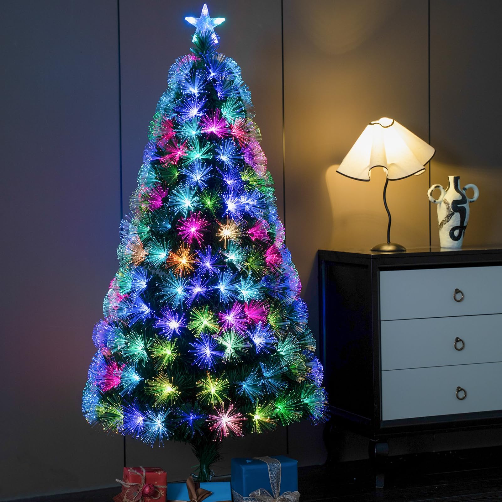Amazon.com: 5FT Fiber Optic Green Christmas Tree Artificial Tree with ...