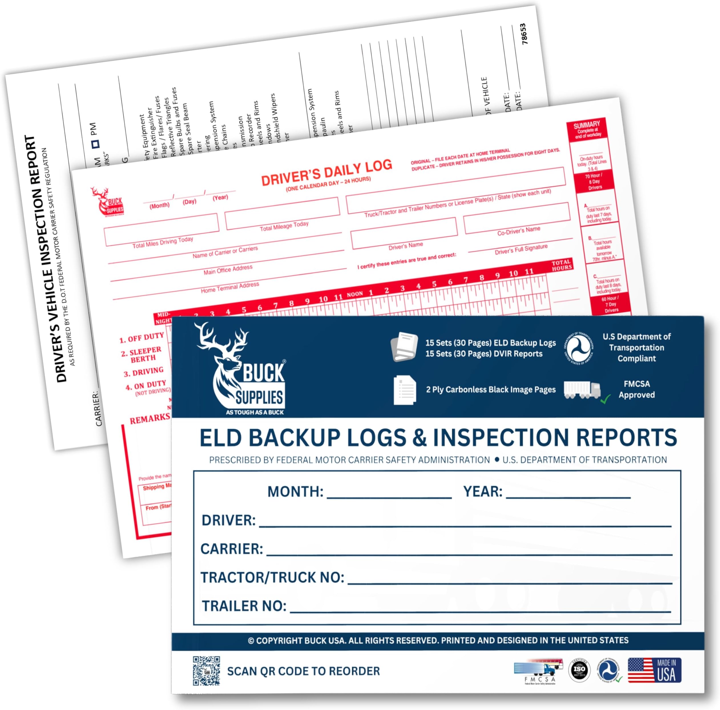 Amazon.com : 2-in-1 Driver Daily Log Book 5-pk. with Detailed Driver ...