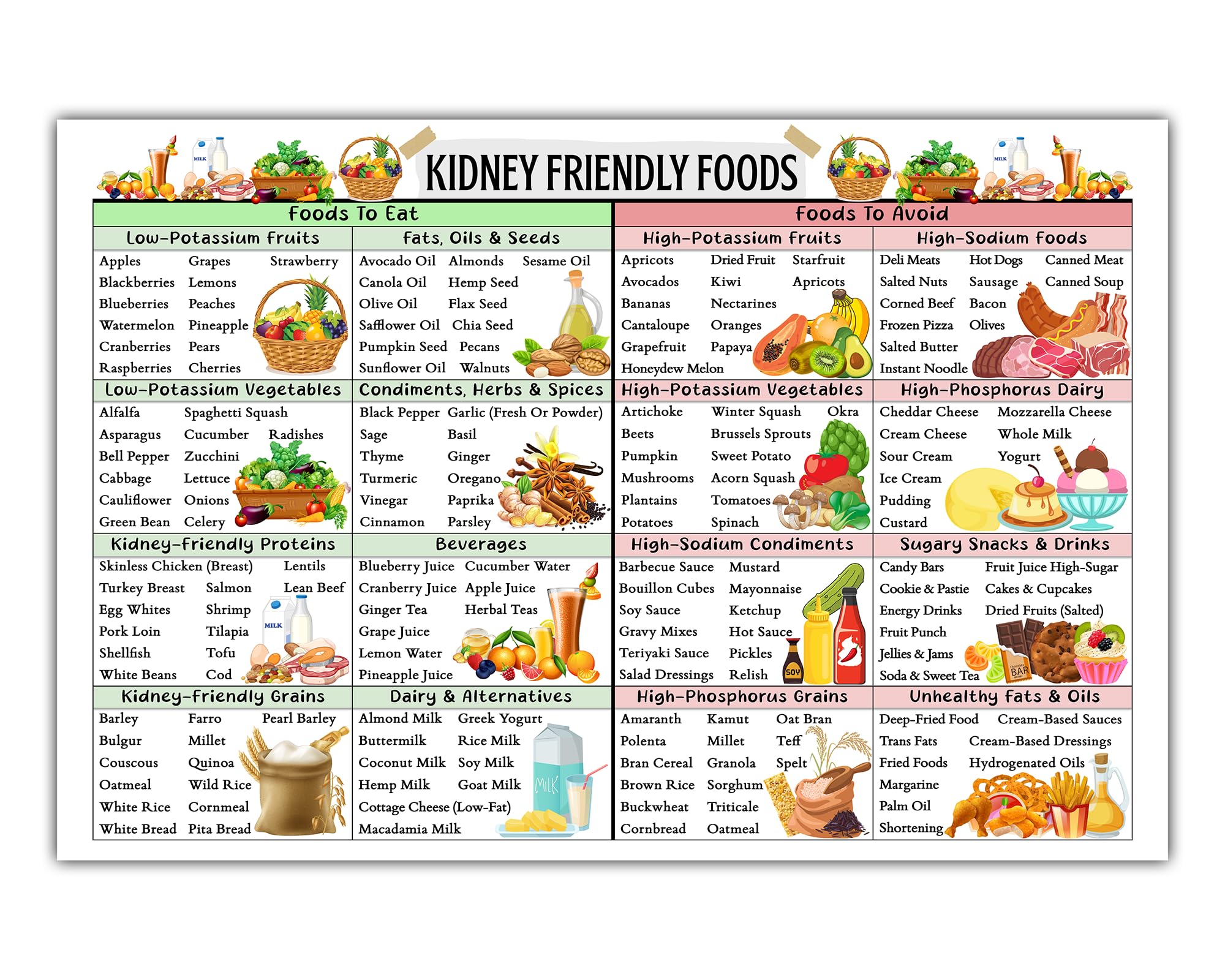 Amazon.com: Kidney Friendly Food List Chart Canvas Poster, Kidney Diet ...
