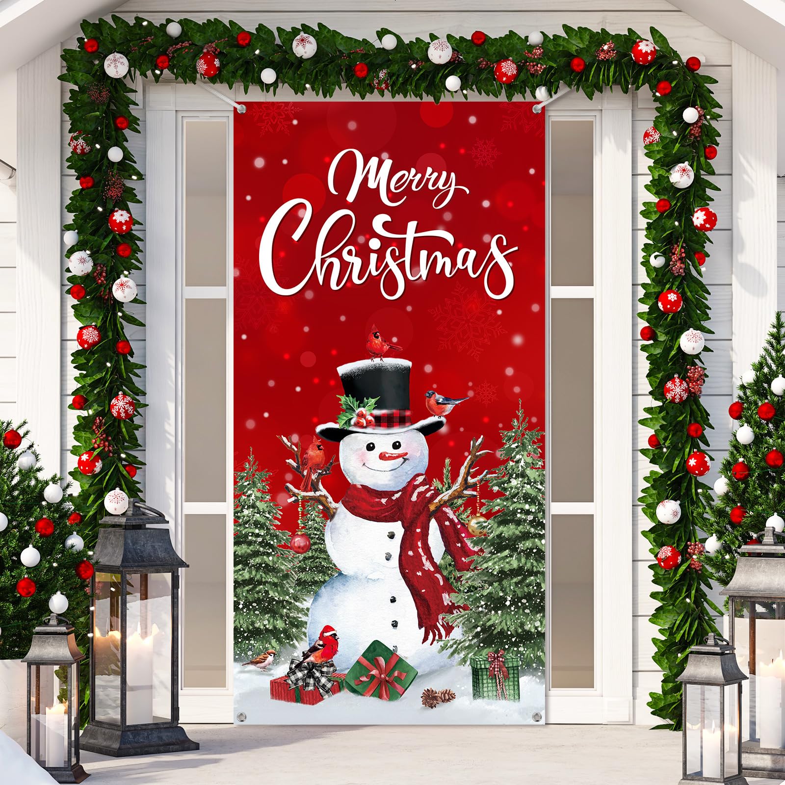 Amazon.com : Irenare Christmas Front Door Cover Merry Christmas Door ...