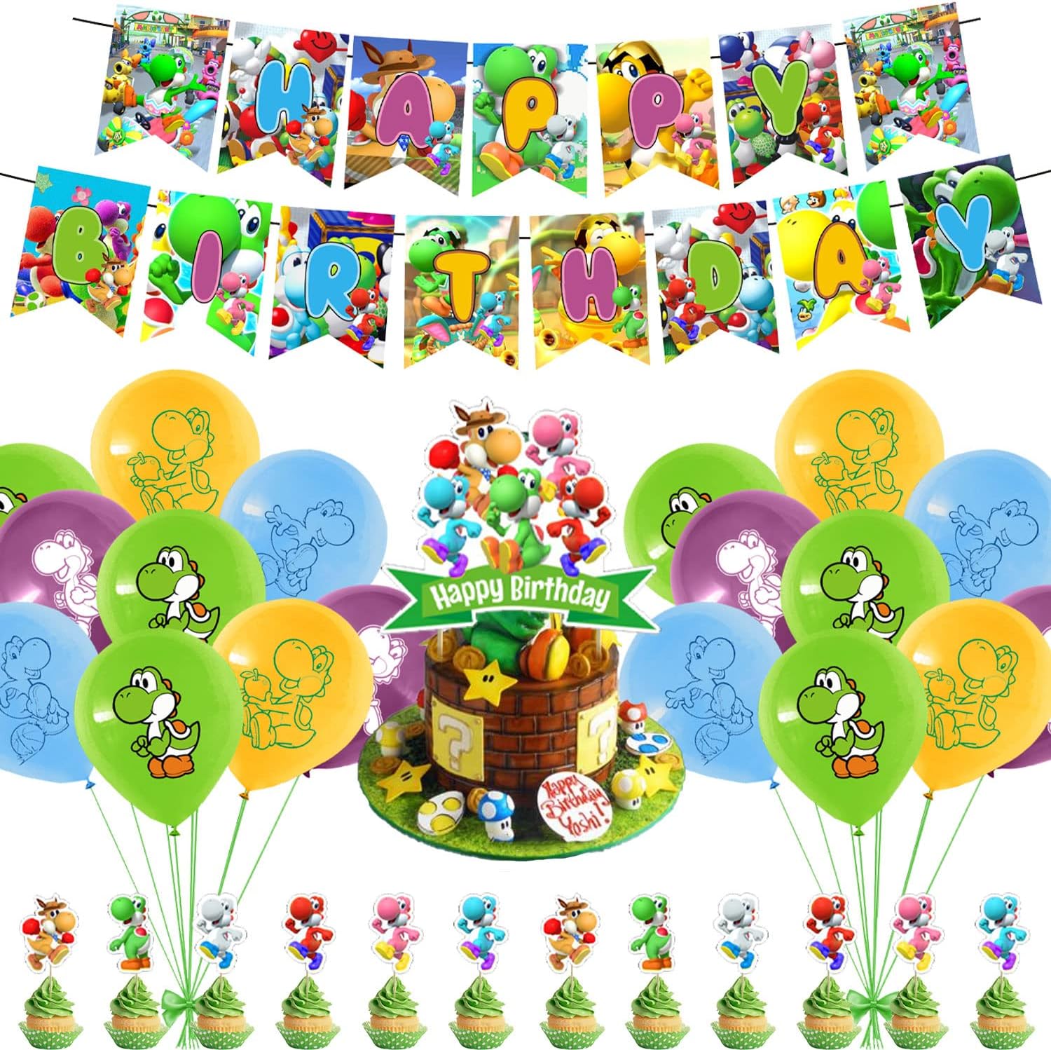 Amazon.com: Yoshi Party Decorations, Cute Cartoon Yoshi Theme Birthday ...