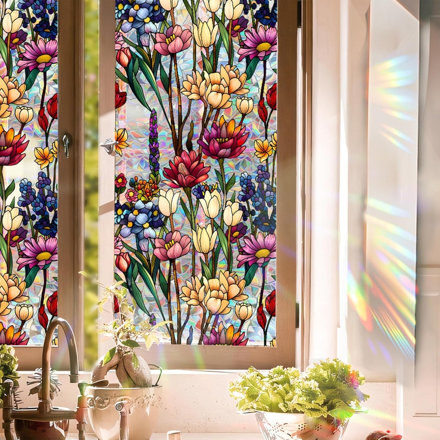 Amazon.com: Floral Window Privacy Faux Stained Glass Stickers, Magnolia ...