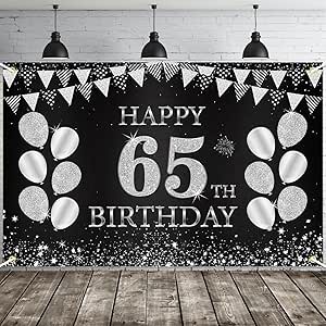 Amazon.com: JOYKY Happy 65th Birthday Banner, Black Silver 65th ...