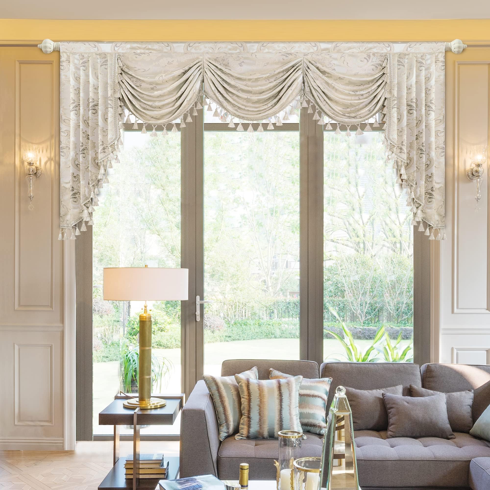Amazon.com: JADE POKE Damask Aqua Waterfall Valances for Windows Beaded ...