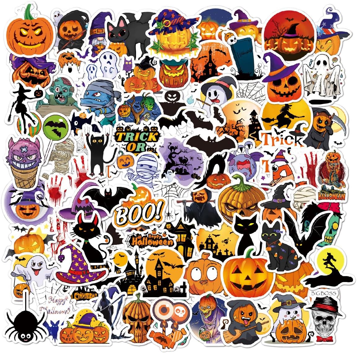 Amazon.com: Halloween Stickers, 50pcs Vinyl Waterproof Pumpkin Stickers ...