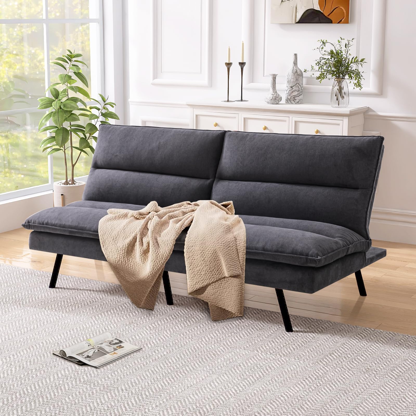 Amazon.com: AMICLIBER Convertible Armless Futon Sofa Bed,Linen Fabric ...