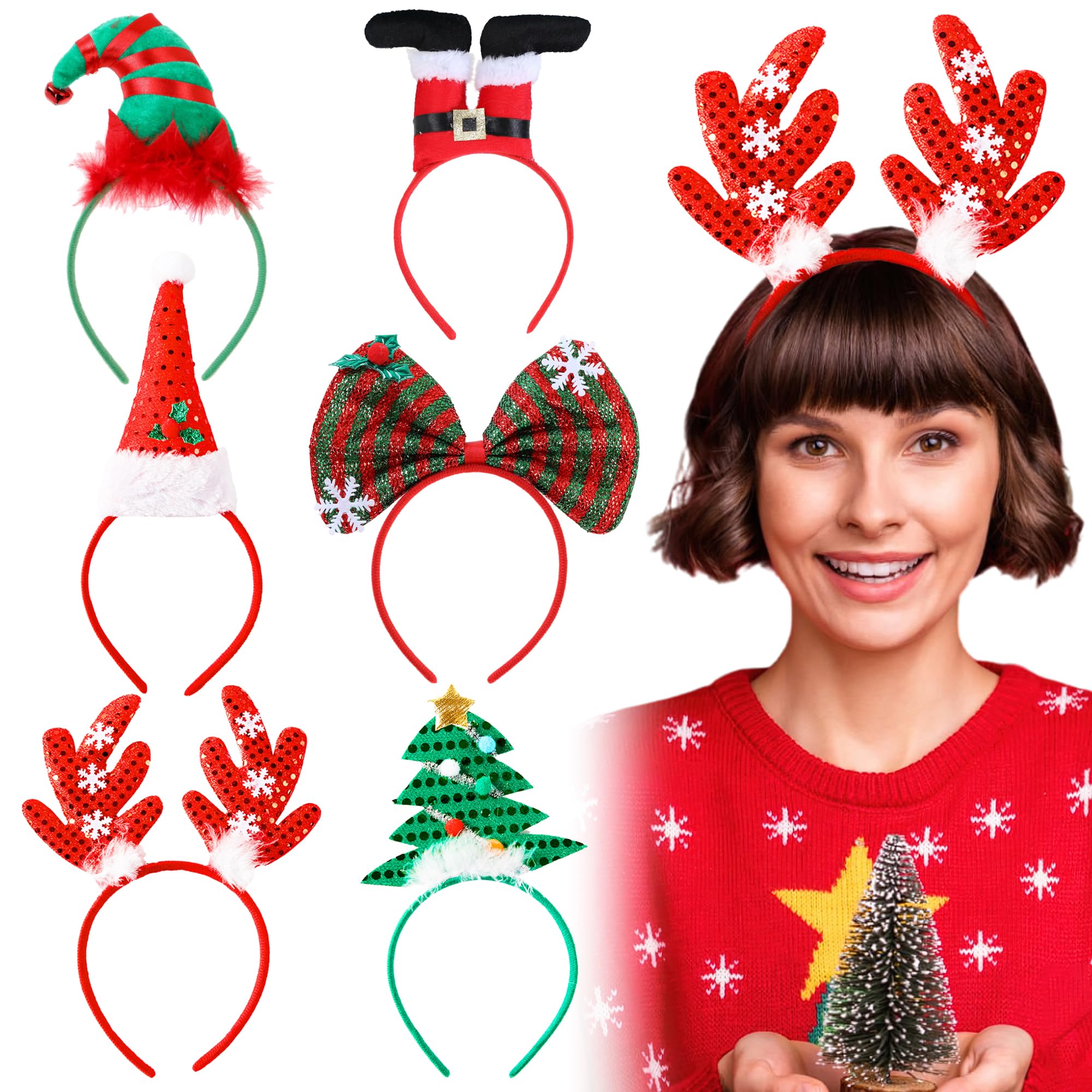 6pc Christmas Headbands for Adults - Novelty Christmas Headbands for ...