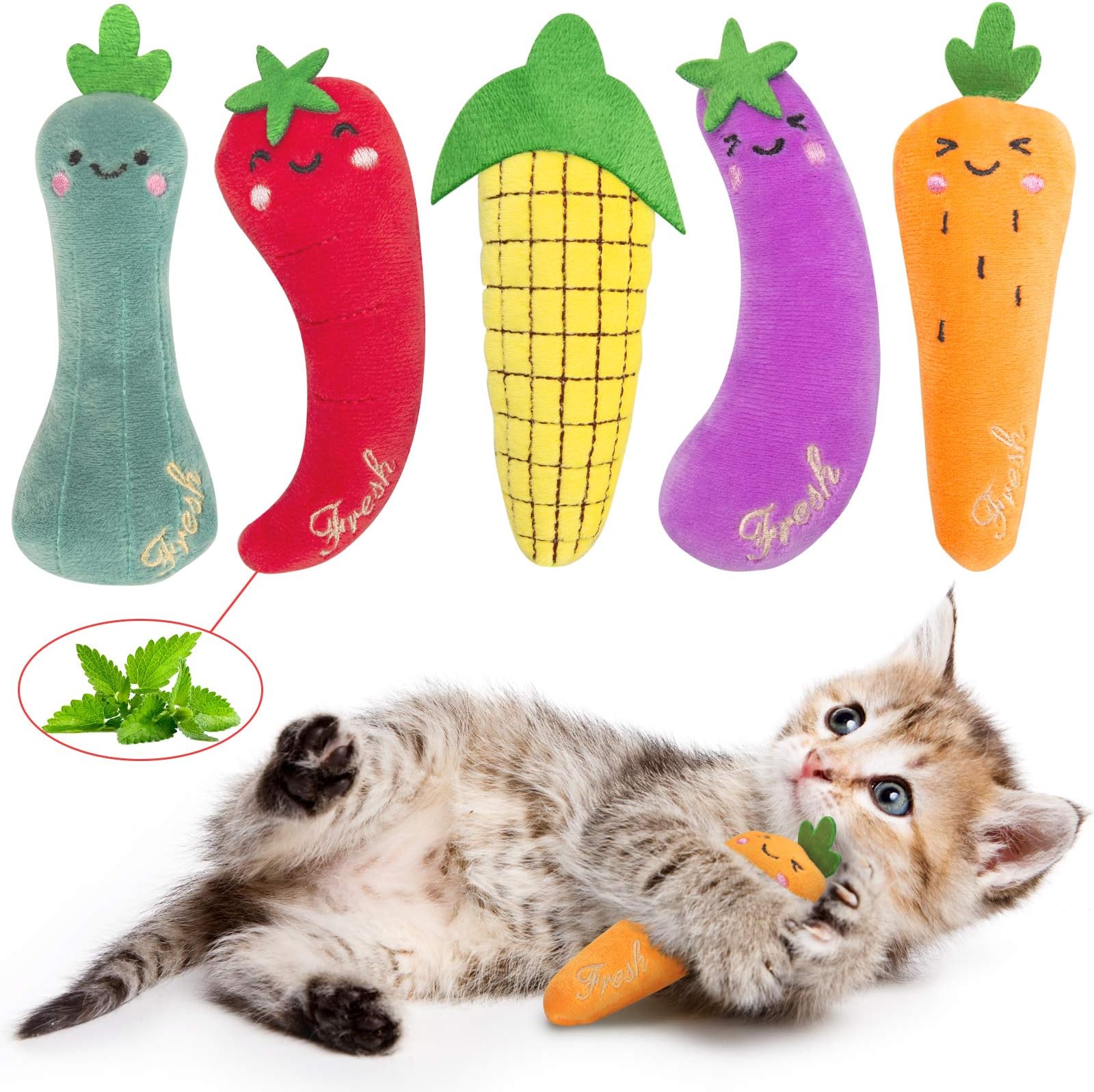 ETEKYER Catnip Cat Toys,5 Pack, Interactive Indoor Kitten Chew Toy Durable and Soft, Cat Nip ...