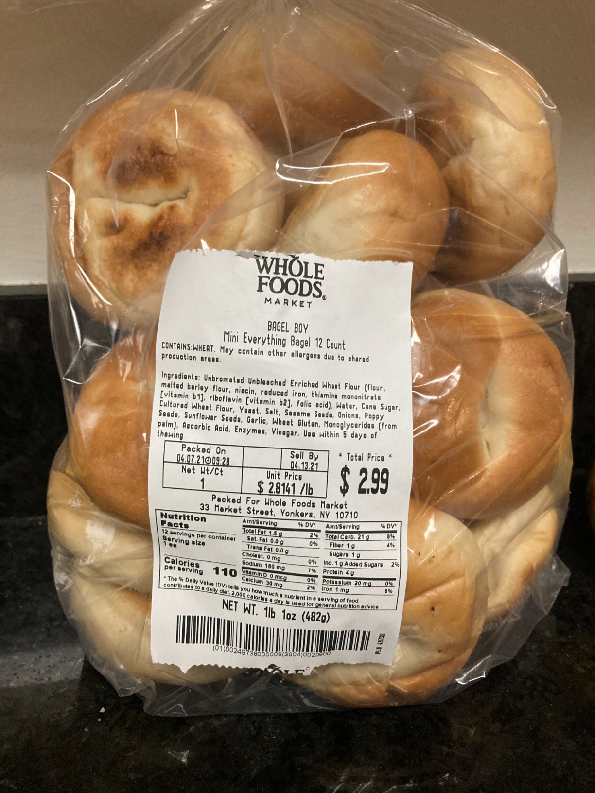 Amazon.com: Bagel Boy Mini Everything Bagel 12 Count : Grocery ...