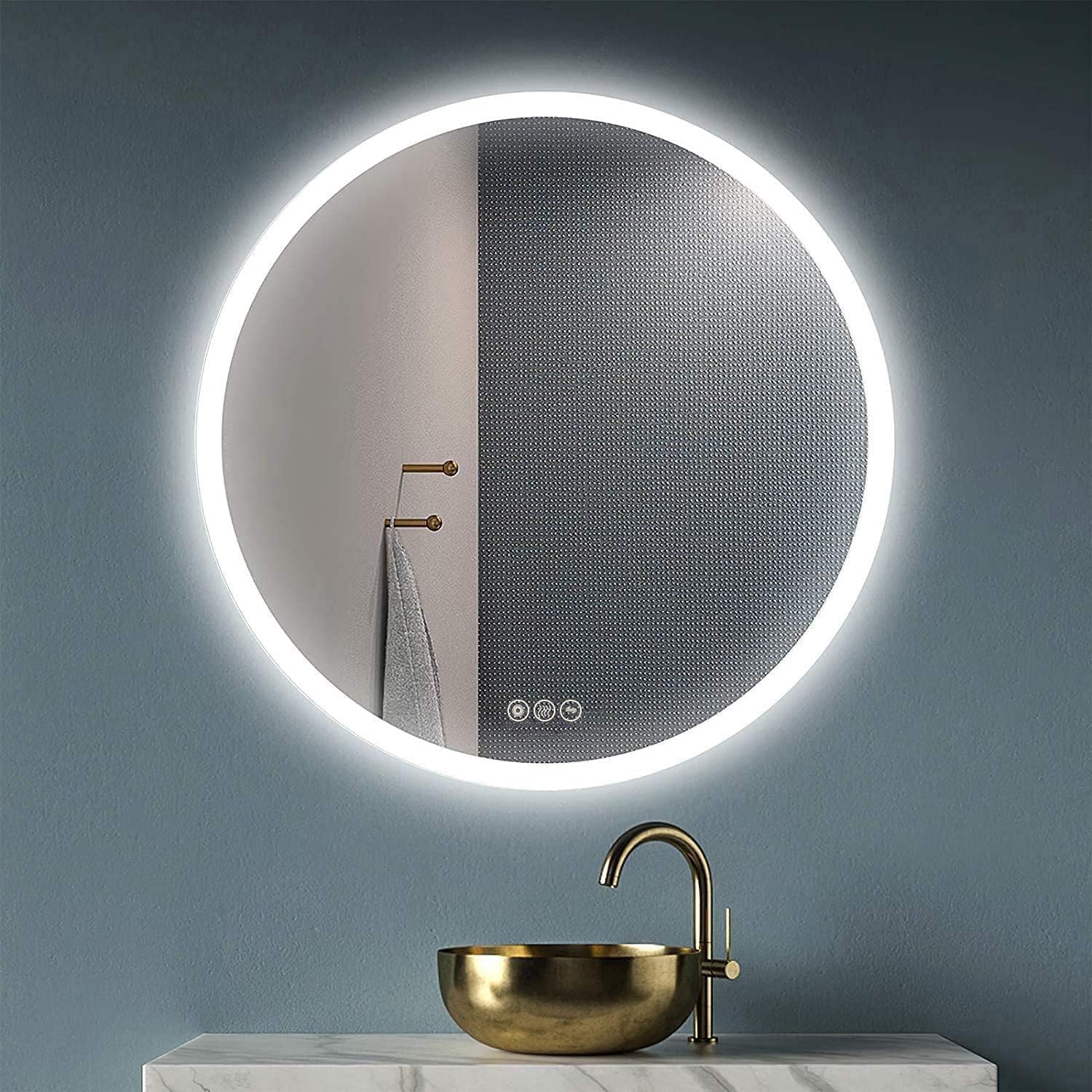 AI-LIGHTING 60cm Round Mirror with Lights Bathroom LED Circular Mirror ...