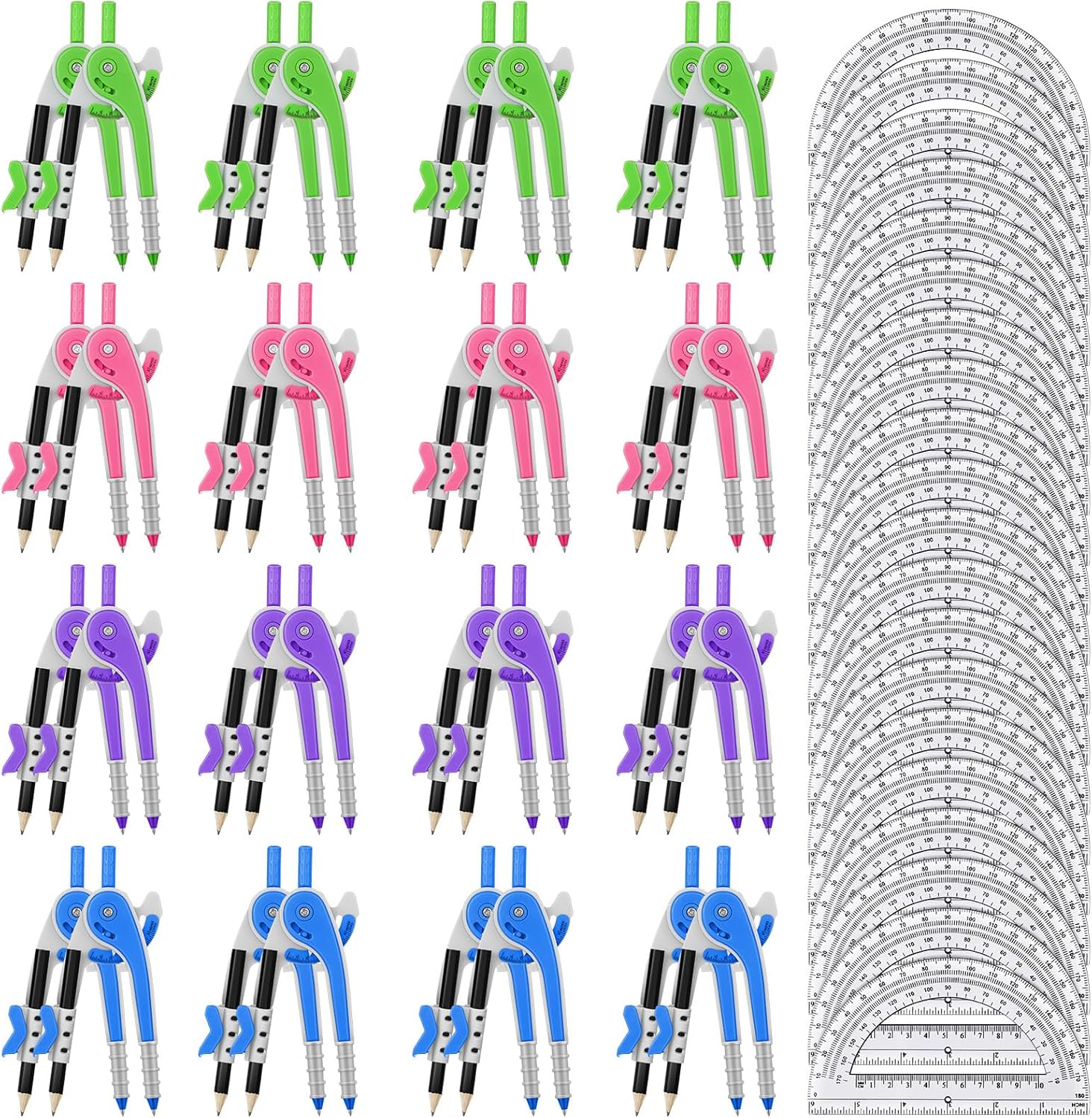 Amazon.com : Seajan 36 Sets Compass and Protractor Set Geometry Compass ...