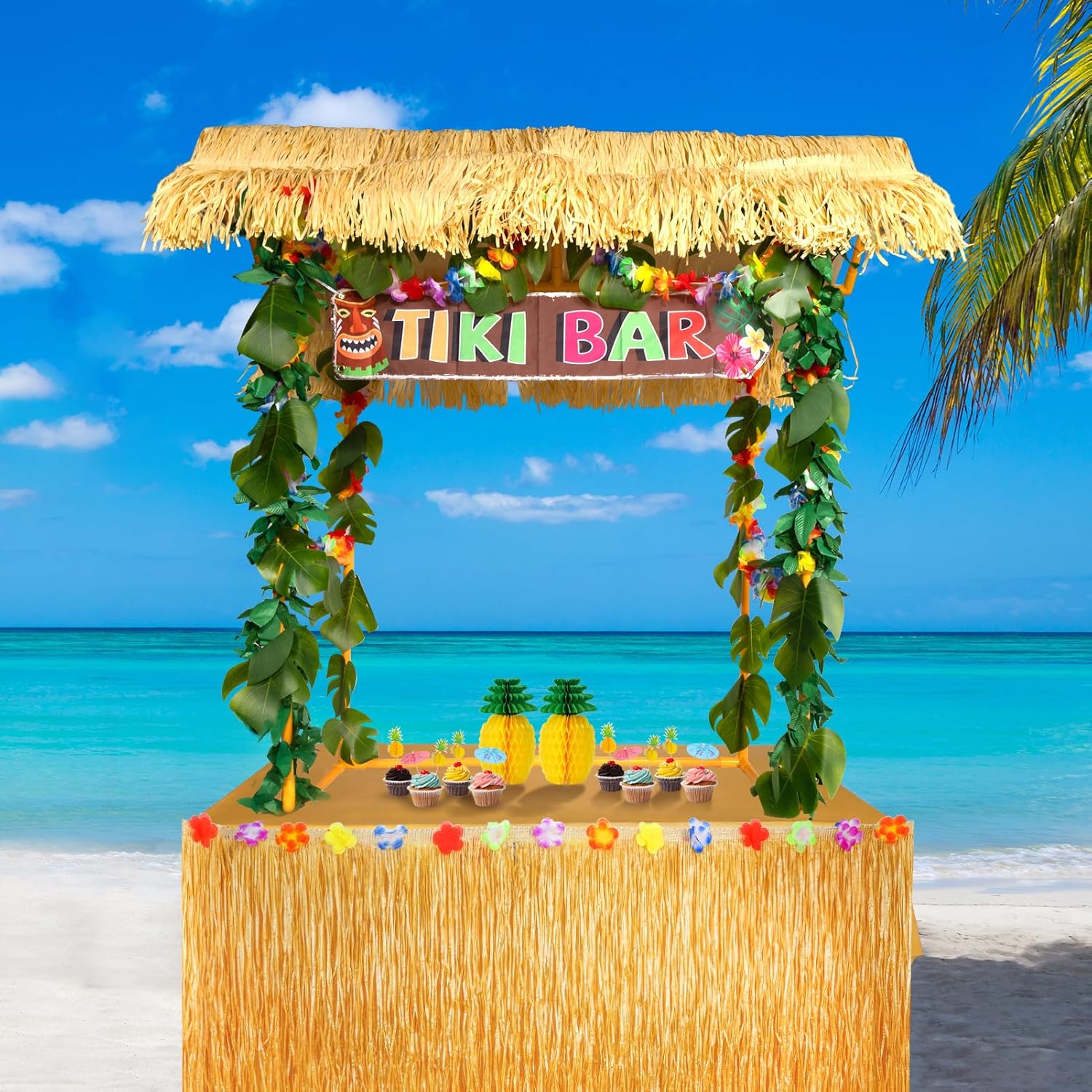 Amazon.com: Auihiay 50PCS Tiki Bar Hut Kit, Tiki Hut Decoration Includes Tiki Bar, Banner, Roof ...