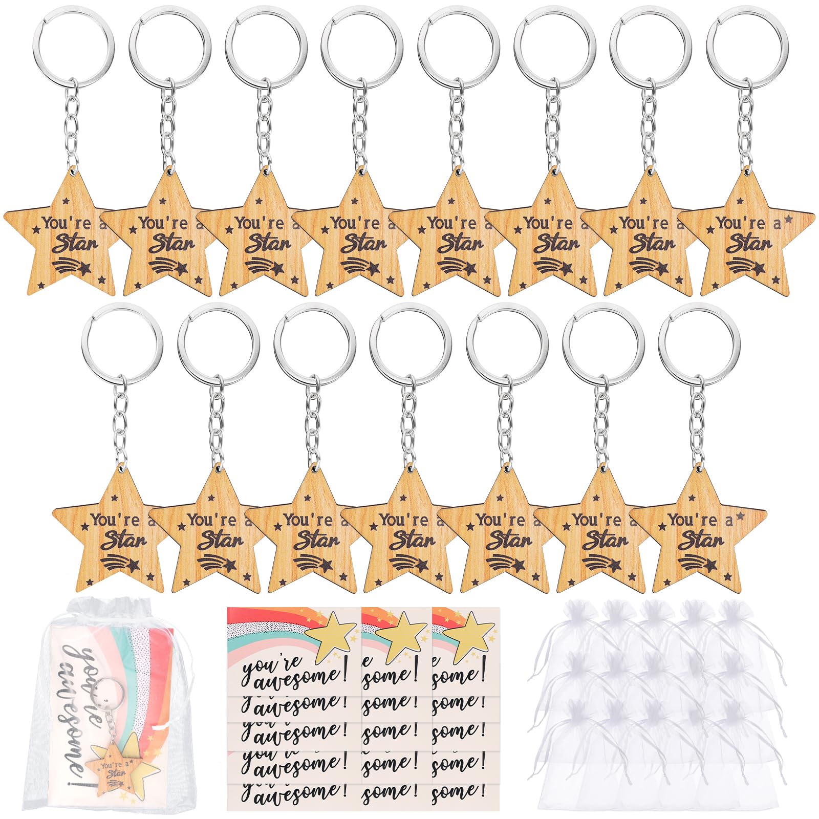 GADITIEK 15 Set Gifts for Students from Teachers, Star Wooden Keyrings ...