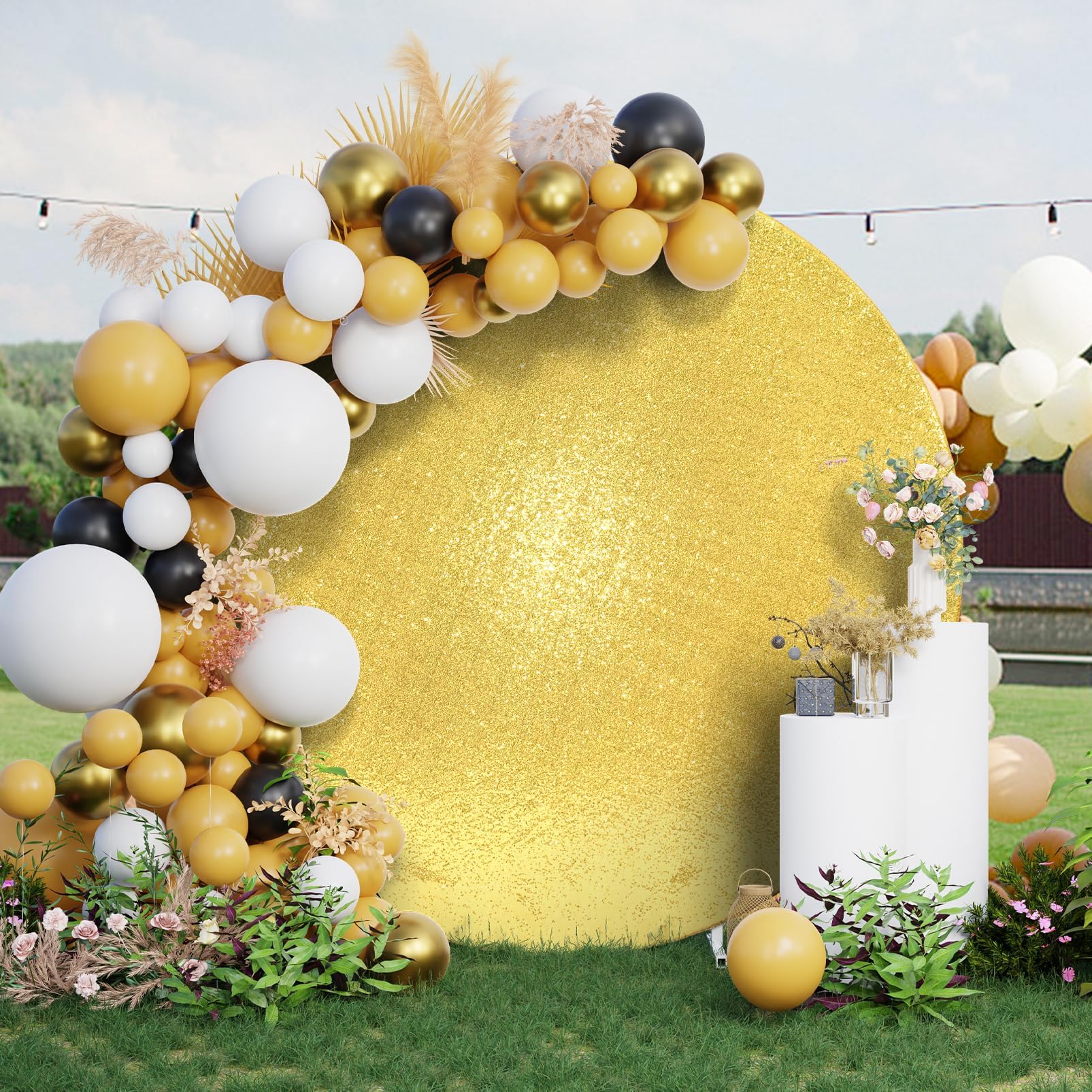 Amazon.com : Gold Round Backdrop Cover 6.5ft Sequin Circle Backdrops ...