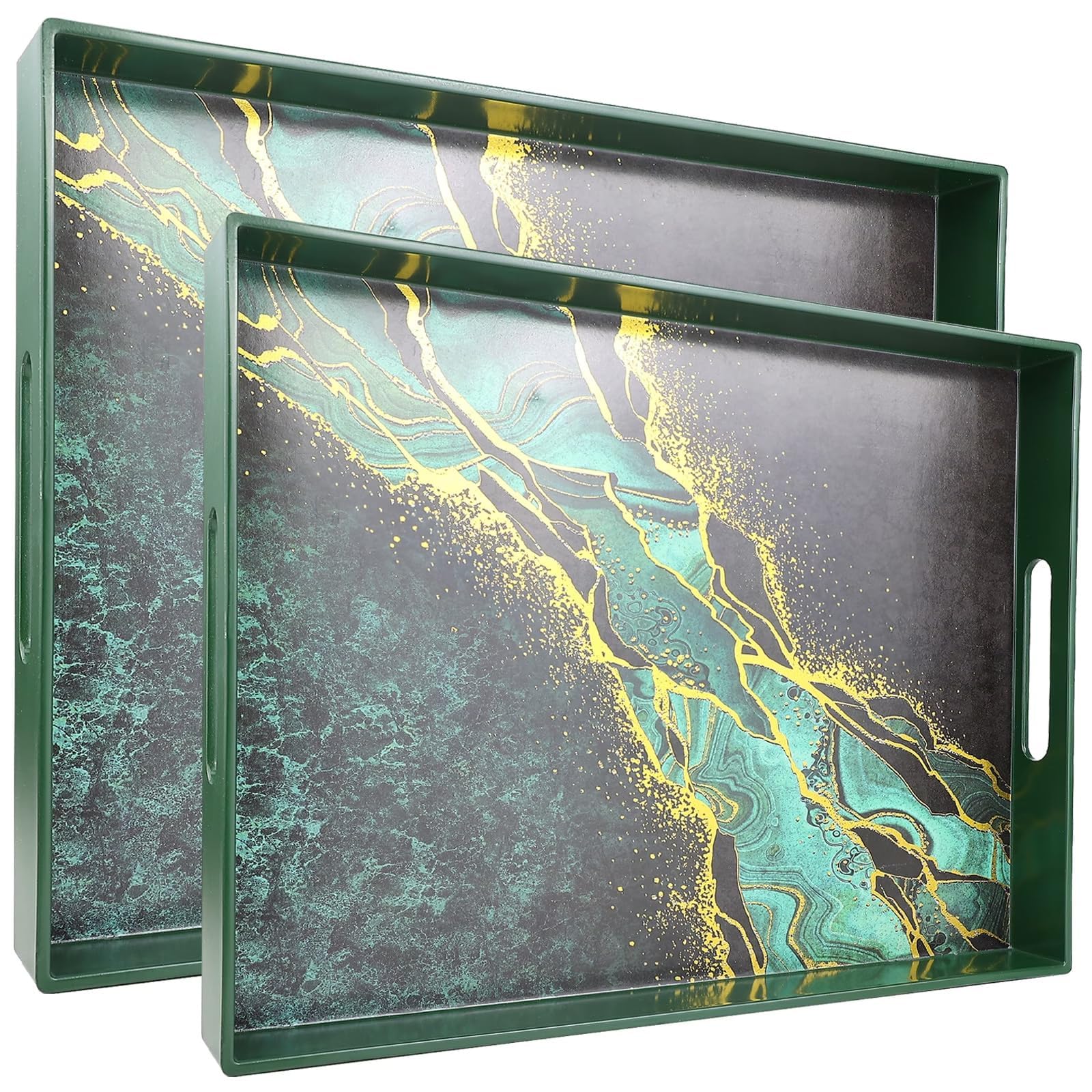 Amazon.com: SforGUVA Set of 2 Green Marble Serving Trays with Handles ...