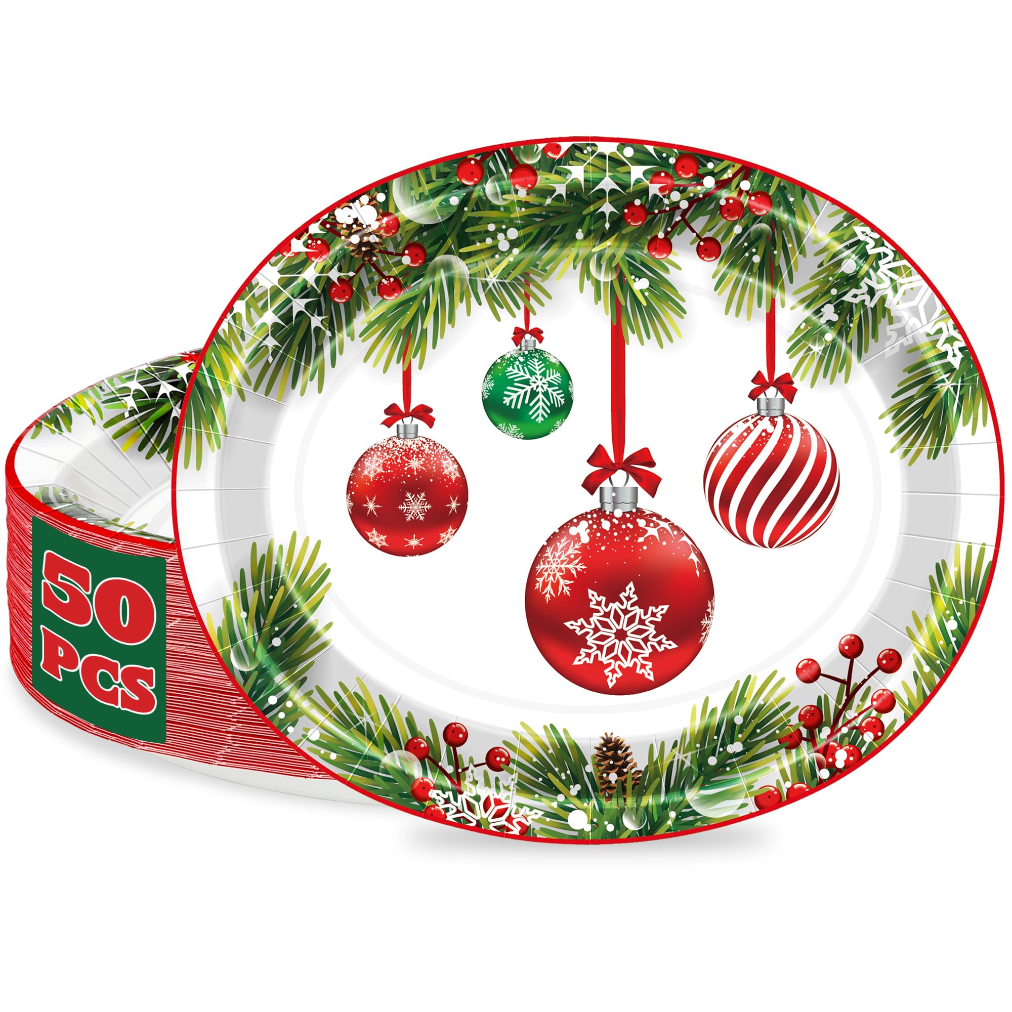 Amazon.com: QZYL 50 PCS Christmas Plates, 12.2 IN Oval Christmas Paper ...