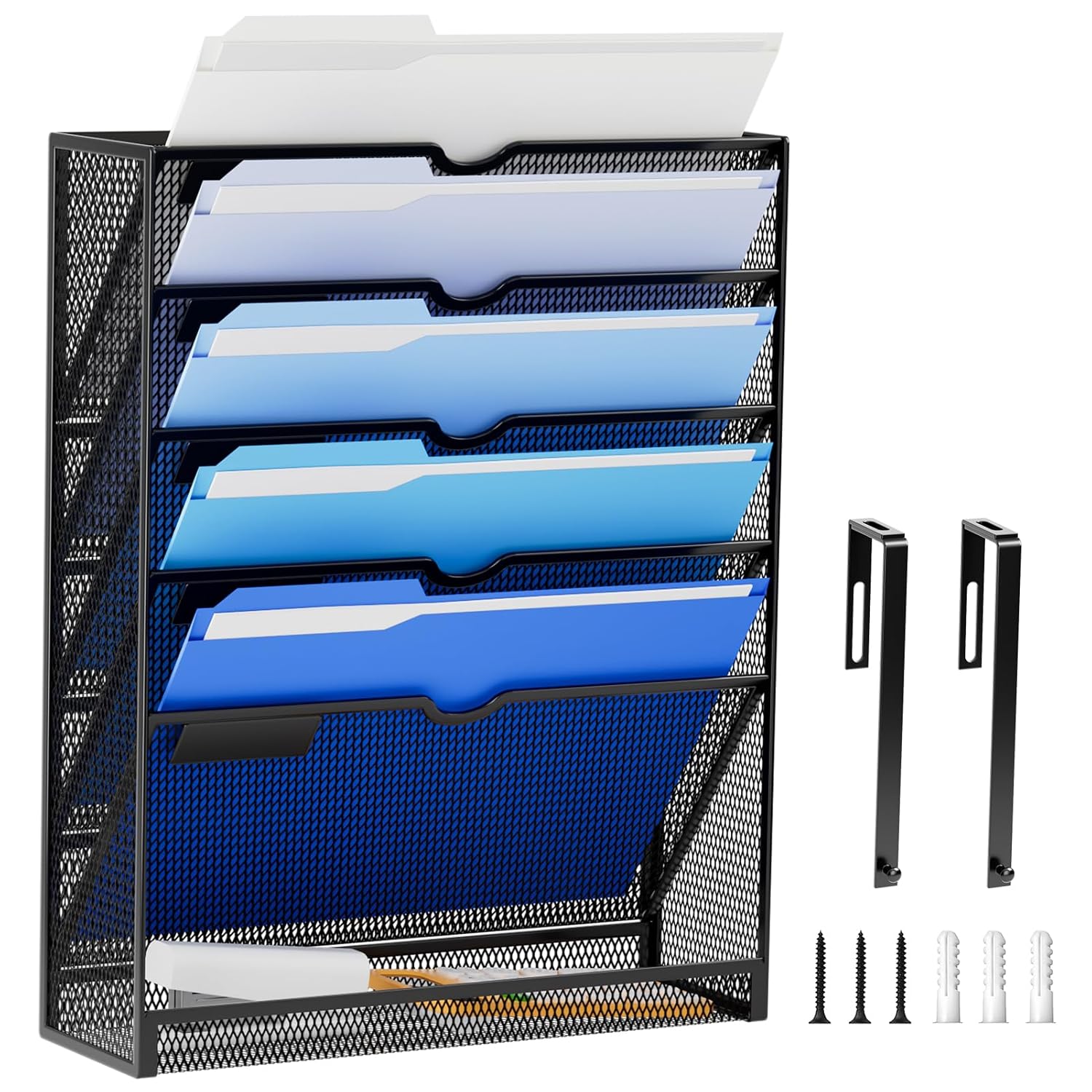 Lavatino 6-Tier Hanging File Organizer with Hooks, Wall File Organizer ...