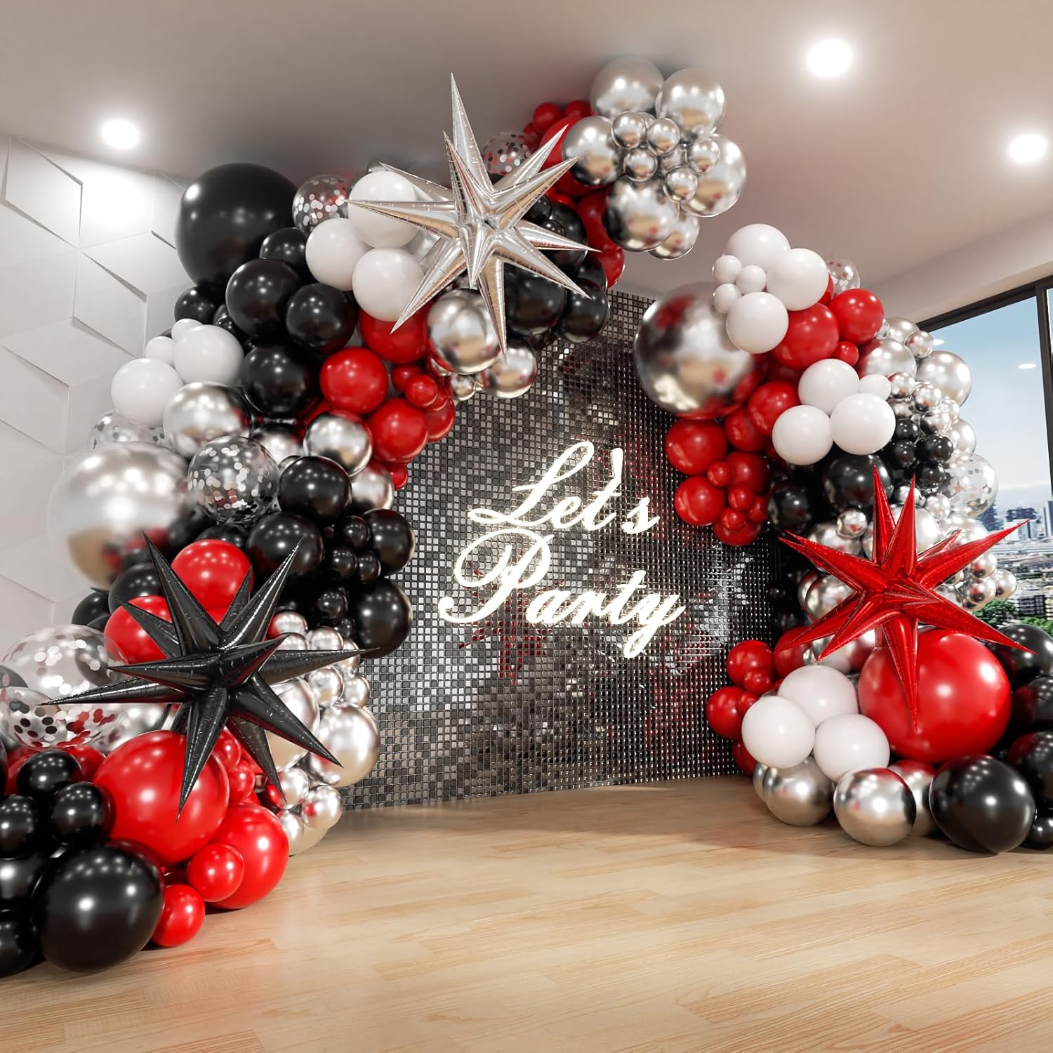 Amazon.com: Red and Black Balloon Arch Kit with Star Balloons, Red Black and White Metallic ...