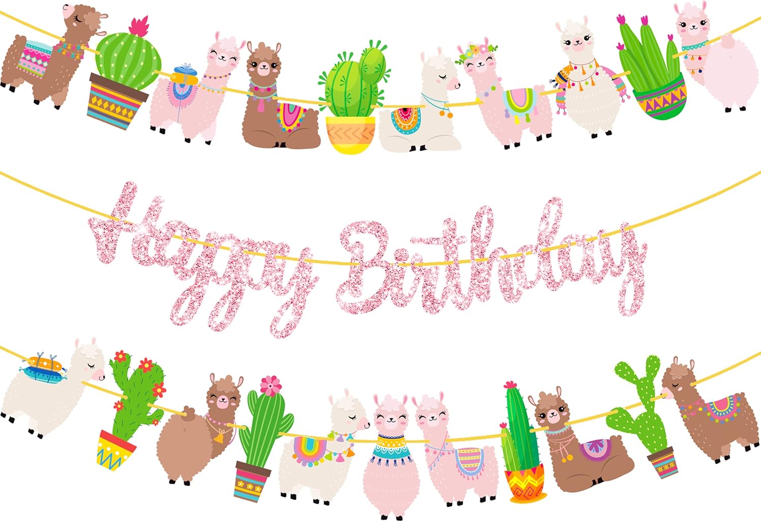 Amazon.com: Llama Birthday Party Banners Llama Cactus Party Pink Happy ...