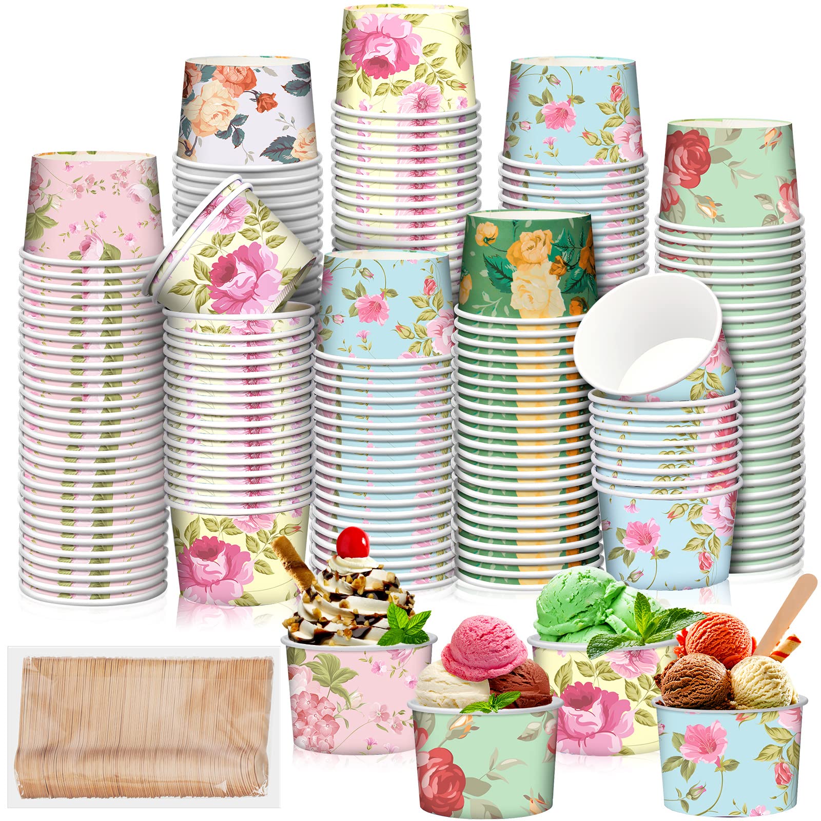 Amazon.com: ramede 240 Pcs/120 Sets Floral Ice Cream Cups with Spoons 8 ...