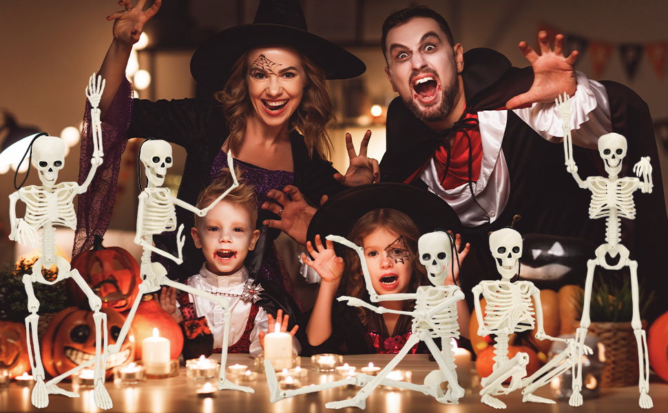 Witspace 2Pcs Halloween Skeleton Decorations, 16 Inch Full Body Mini ...
