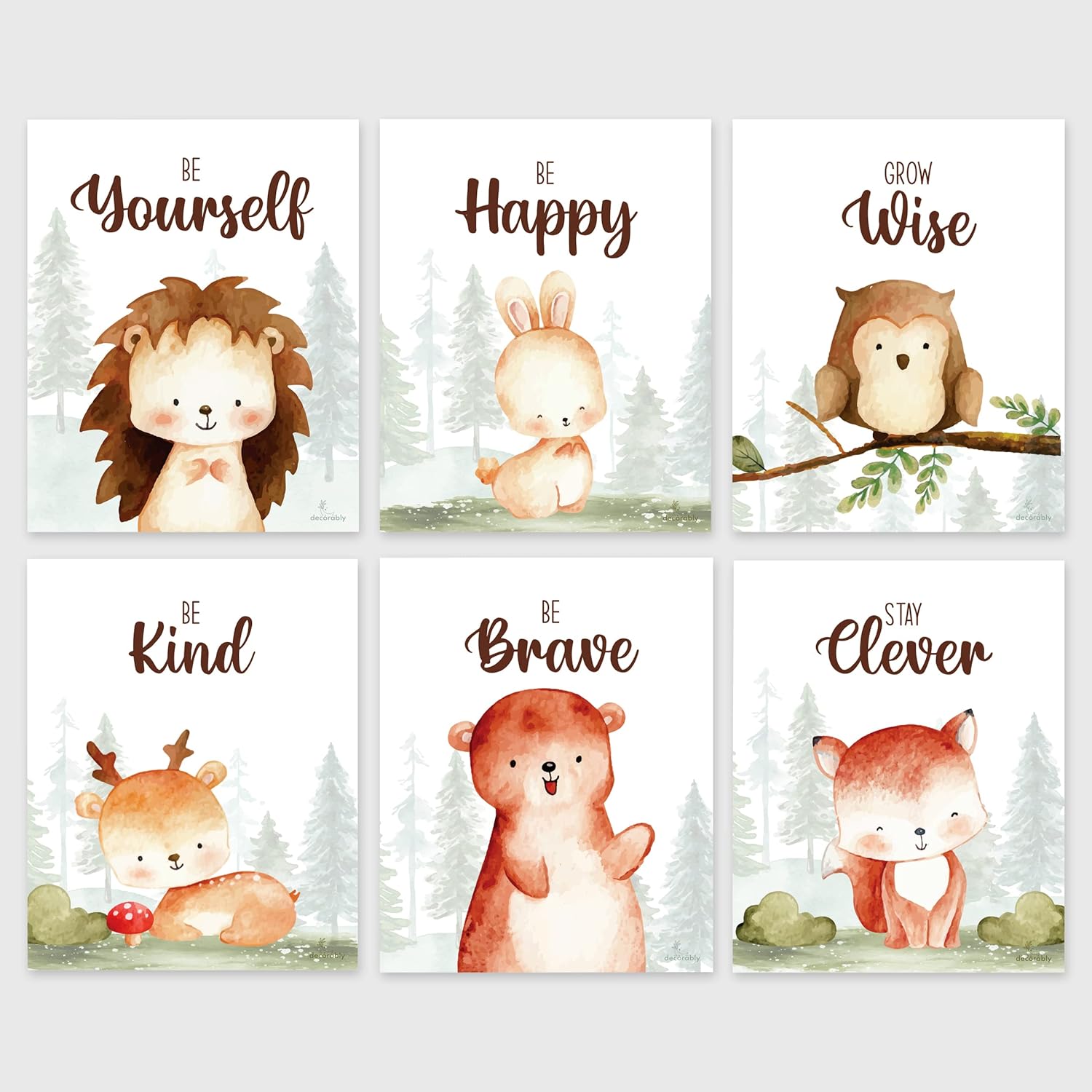 Amazon.com: Decorably 6 Woodland Animals Decor, 8x10in Matte-Laminated ...