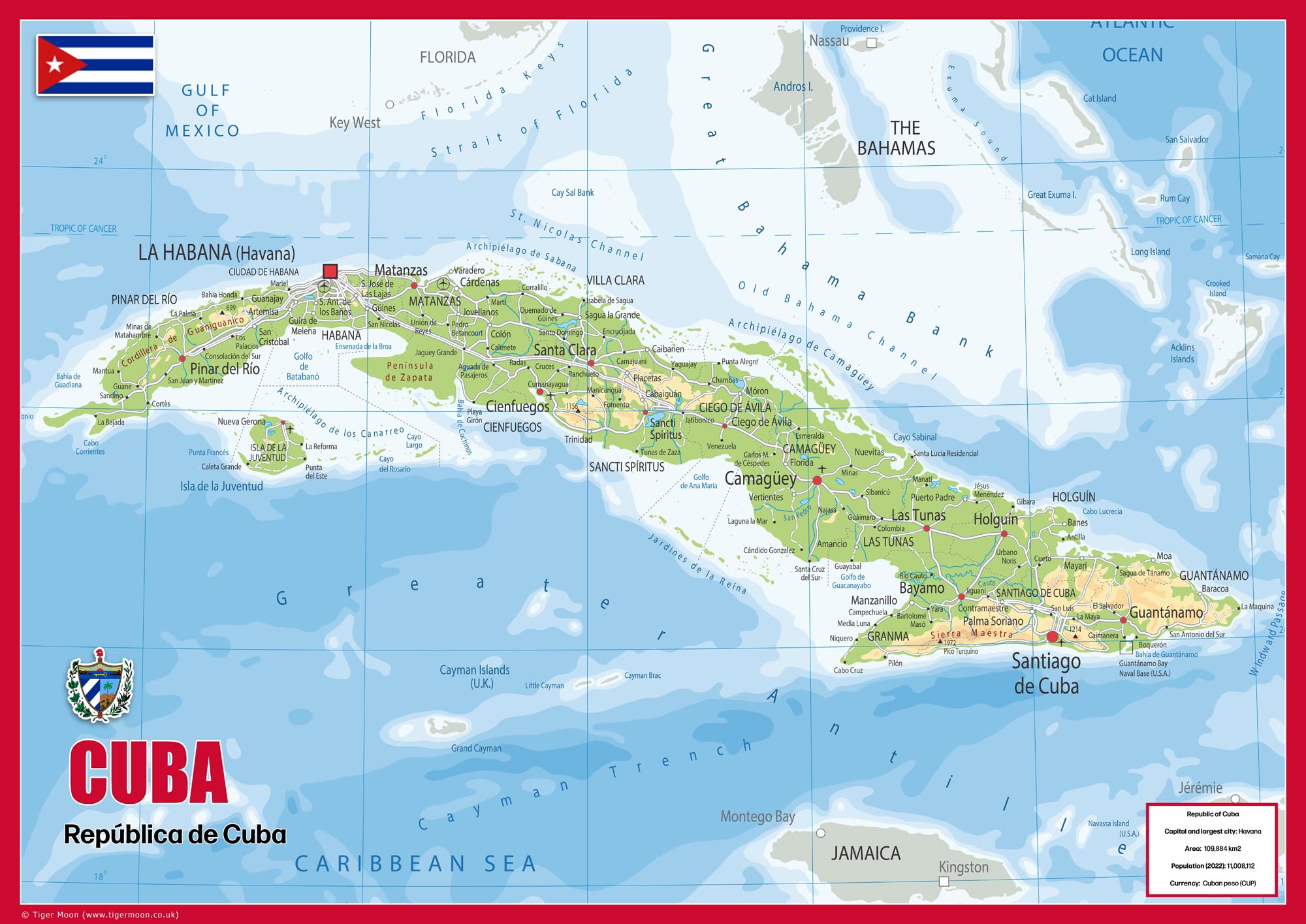 Physical Map of Cuba - The Oxford Collection - Size A2 - Paper ...