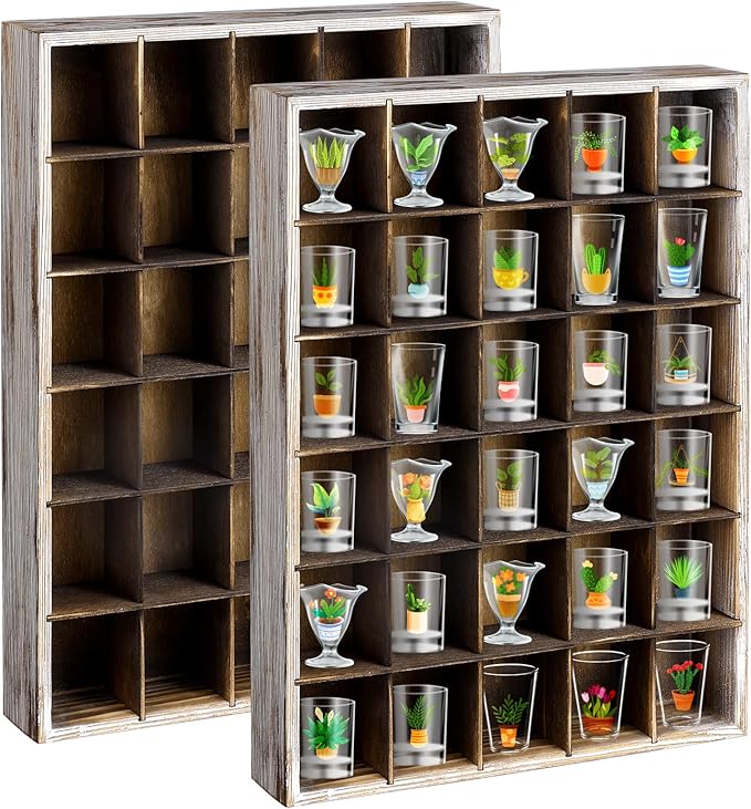 Amazon.com: 2 Pcs Shot Glass Display Case, Retro Wooden Shot Glass ...