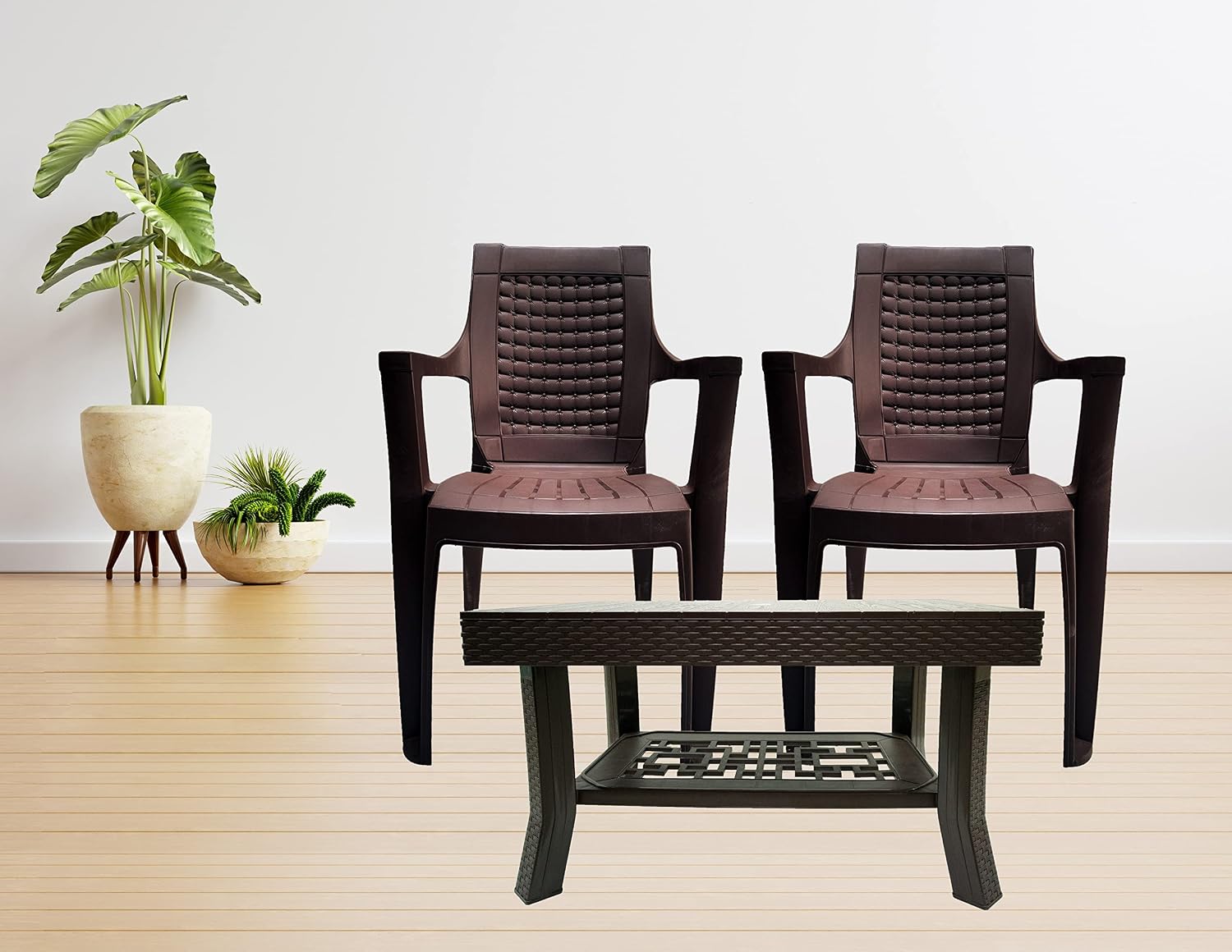 Easyday Jumbo Set of 2 Plastic Chairs & 1 Vegas Centre Table Combo for ...