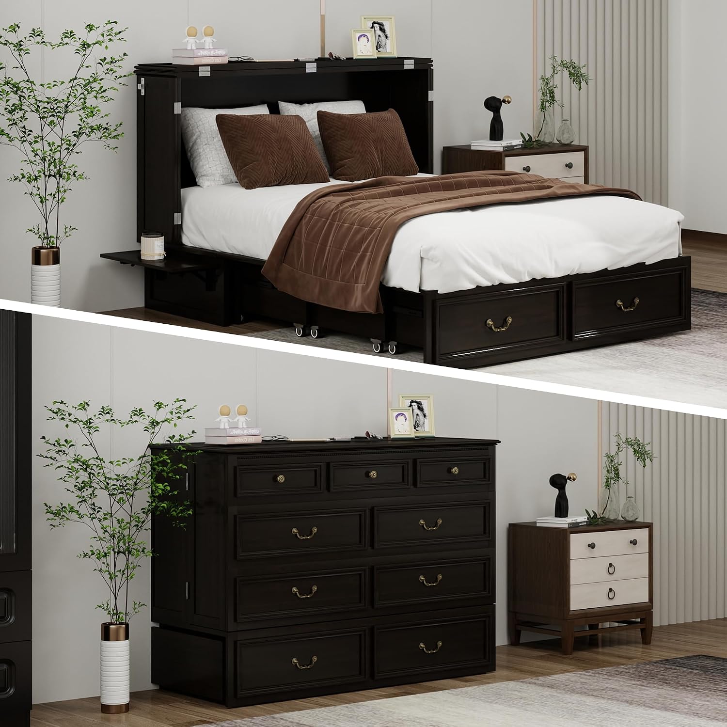 Amazon.com: UrbEleg Murphy Bed Cabinet Full with Tri-Folding Mattress ...
