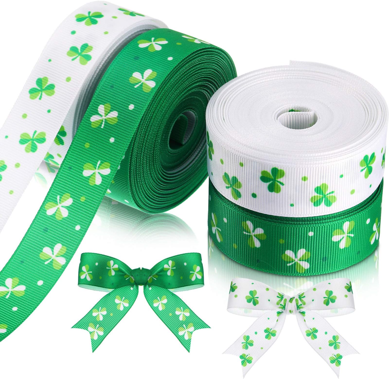 Amazon.com: 15 Yards Shamrock Grosgrain Ribbon, 3 Rolls Green Leaf ...