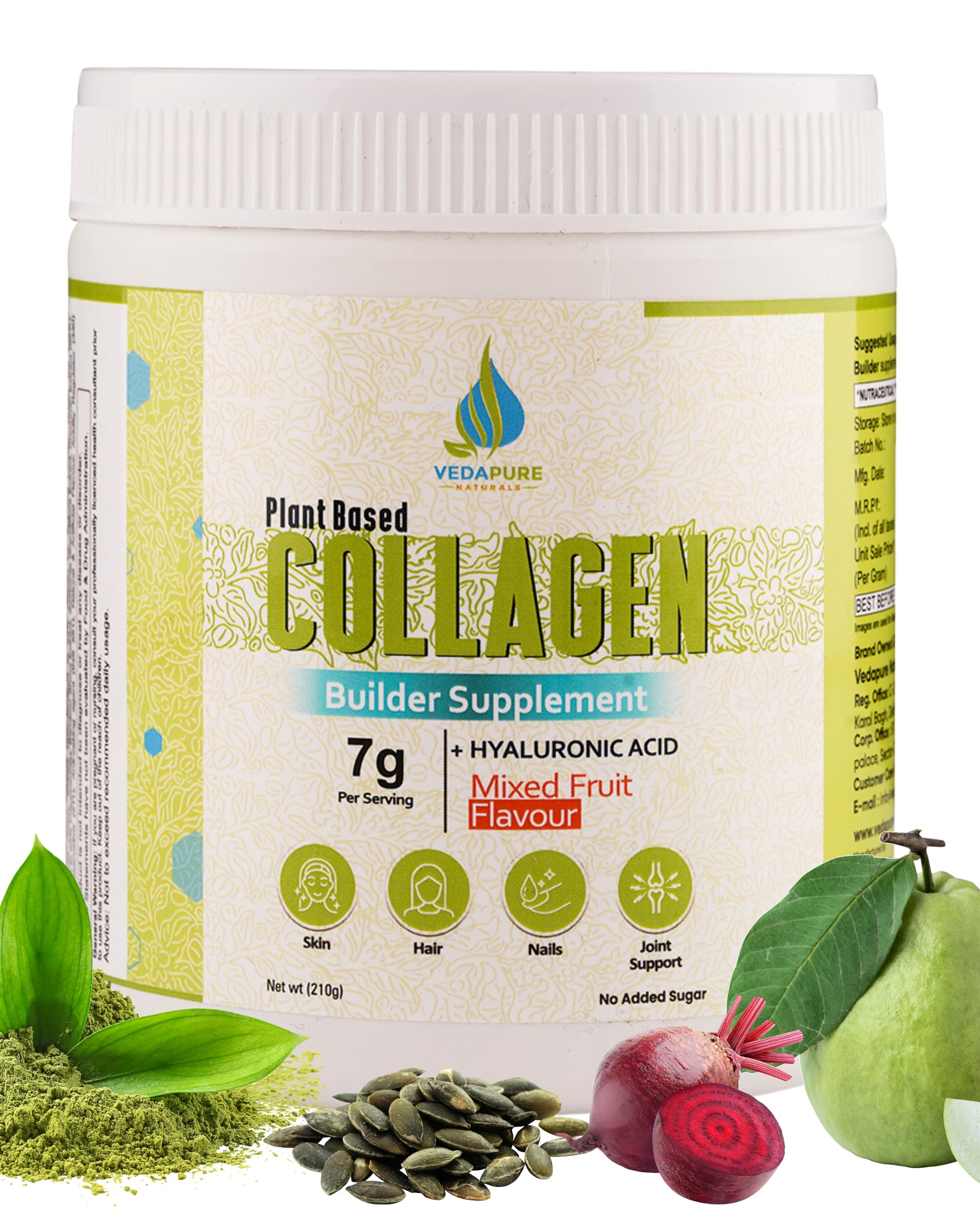 VEDAPURE Plant Based Collagen Powder For Women & Men (210g), Mixed ...