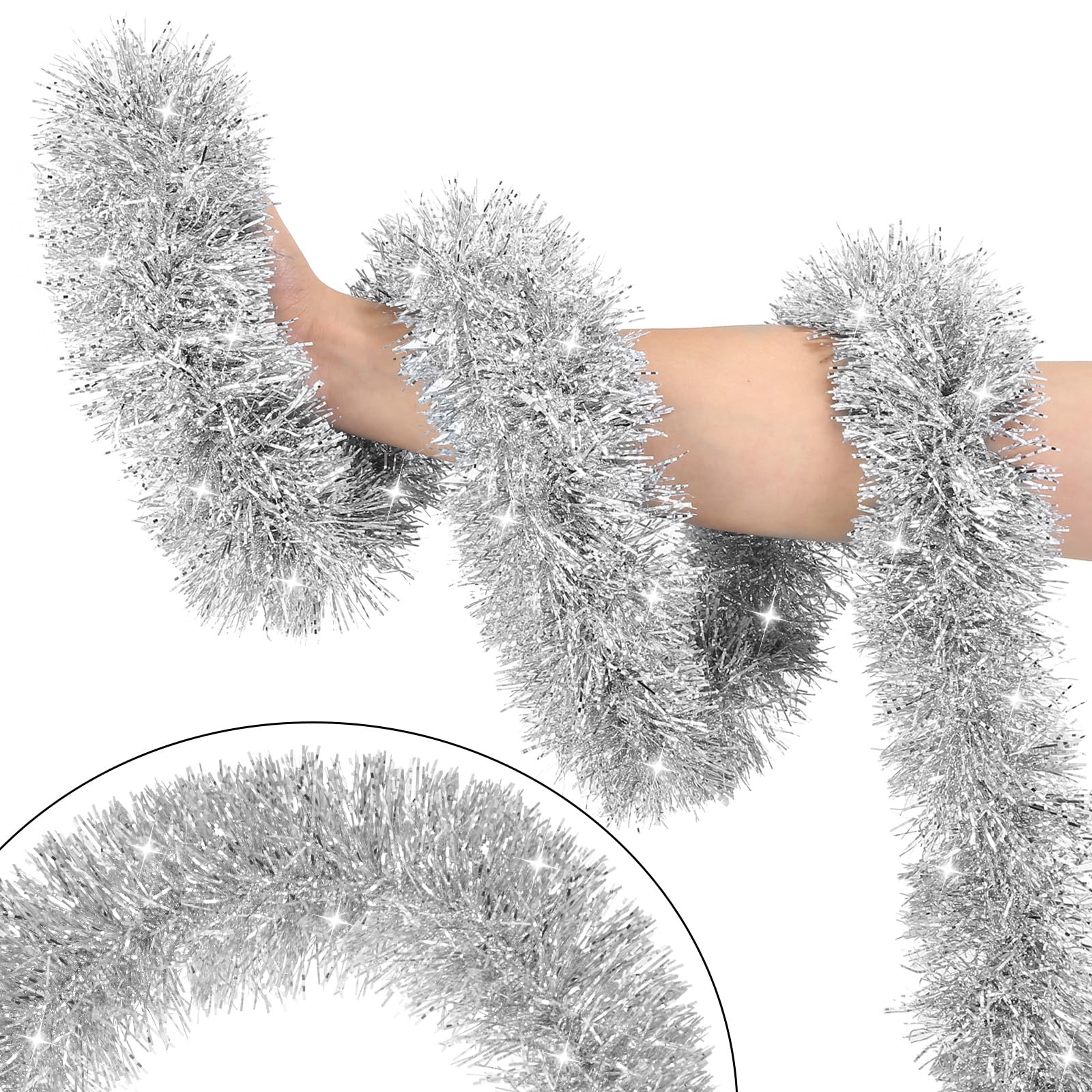 Amazon.com: 33Ft Christmas Garland Silver,Christmas Tinsel Garland ...
