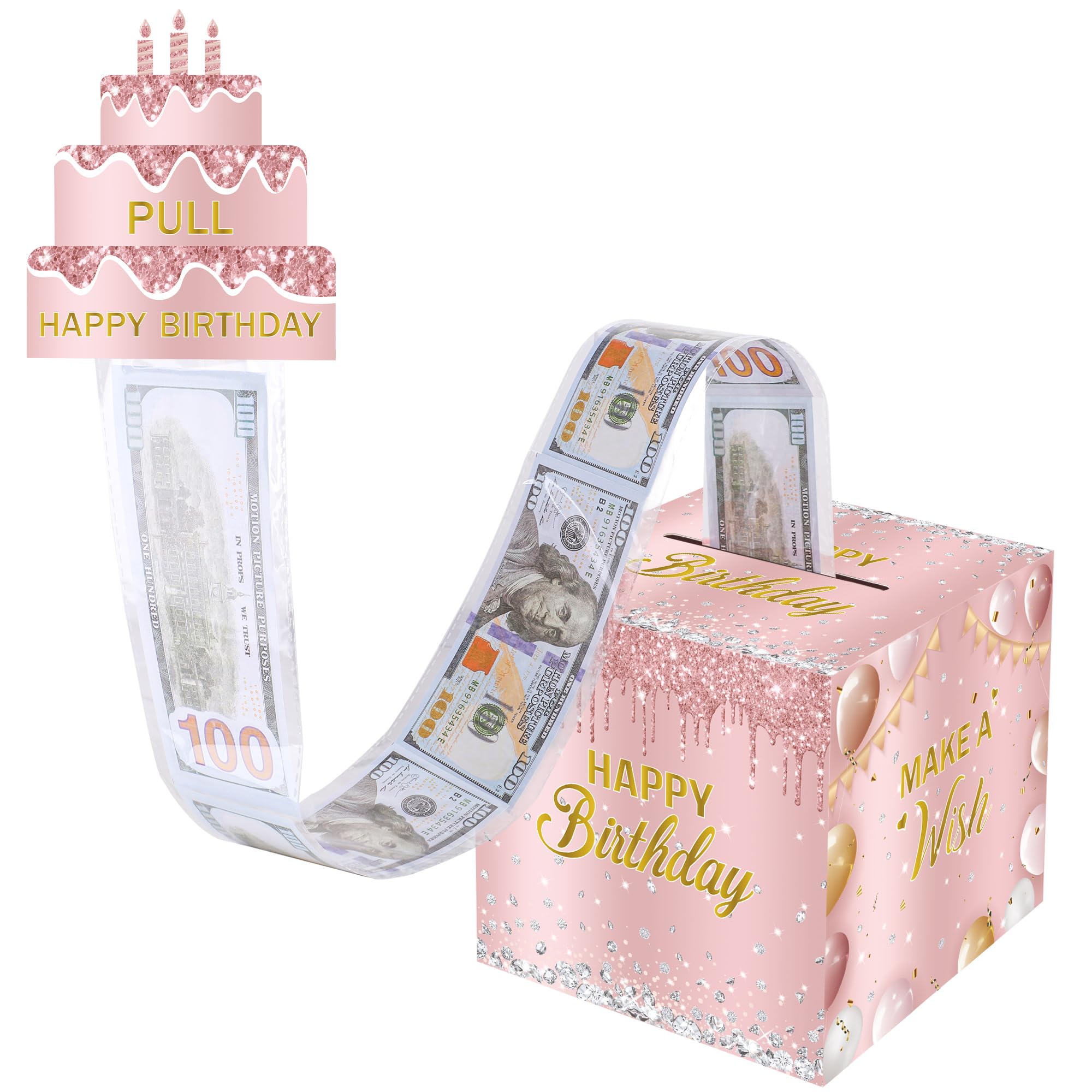 Amazon.com: peony man Birthday Money Pull Box for Cash Gift Rose Gold ...