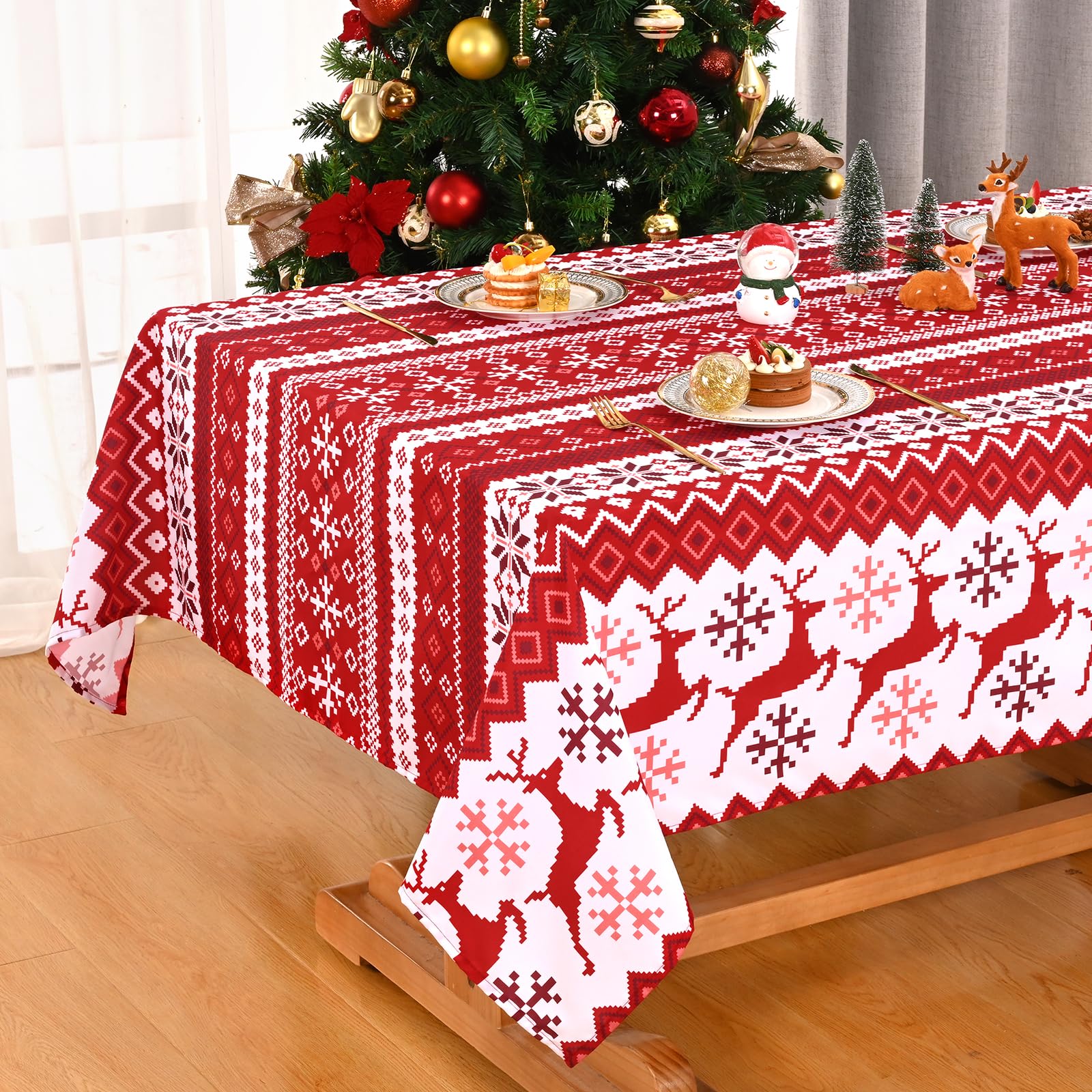 Yinhua Christmas Tablecloth Red and White Christmas Decor Boho Table ...