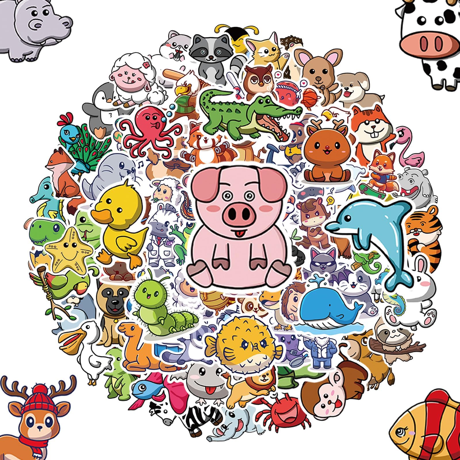 Amazon.com: 100 Pcs Animal Stickers for Kids - Cute Animal Stickers ...