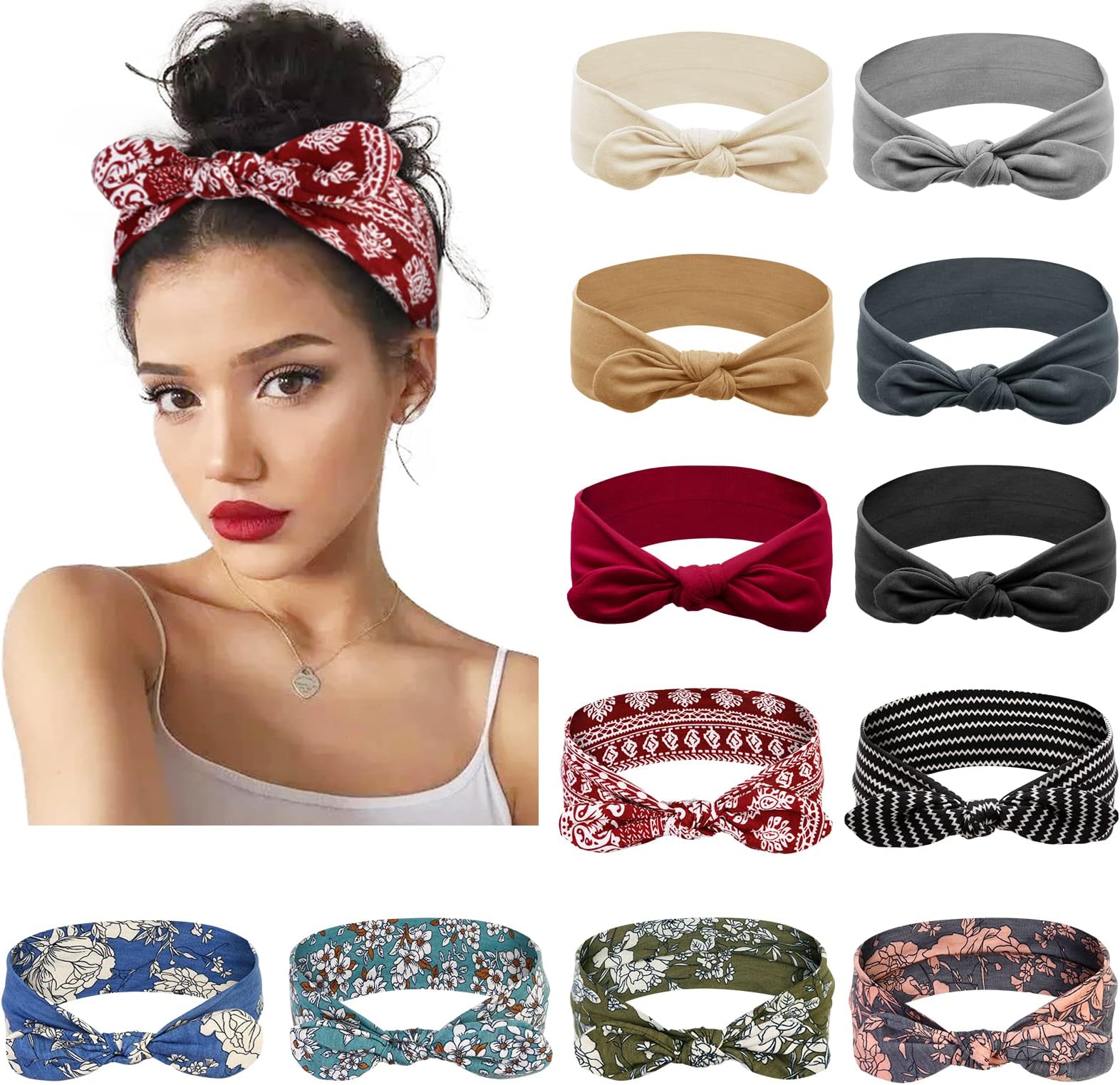 Amazon.com : Huachi 12 Pack Bow Headbands for Women Elastic Hair Band ...