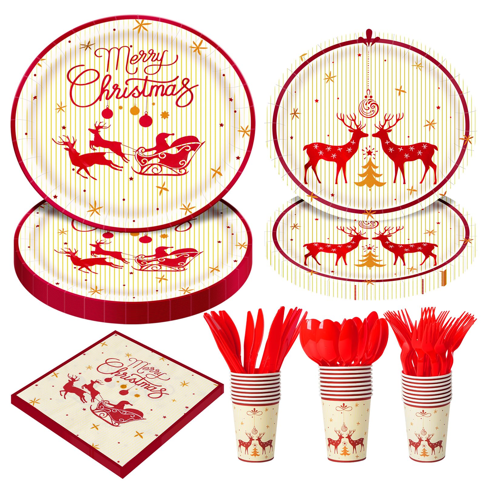 Amazon.com: Dereinwo 175 Pcs Merry Christmas Reindeer Dinnerware Set ...