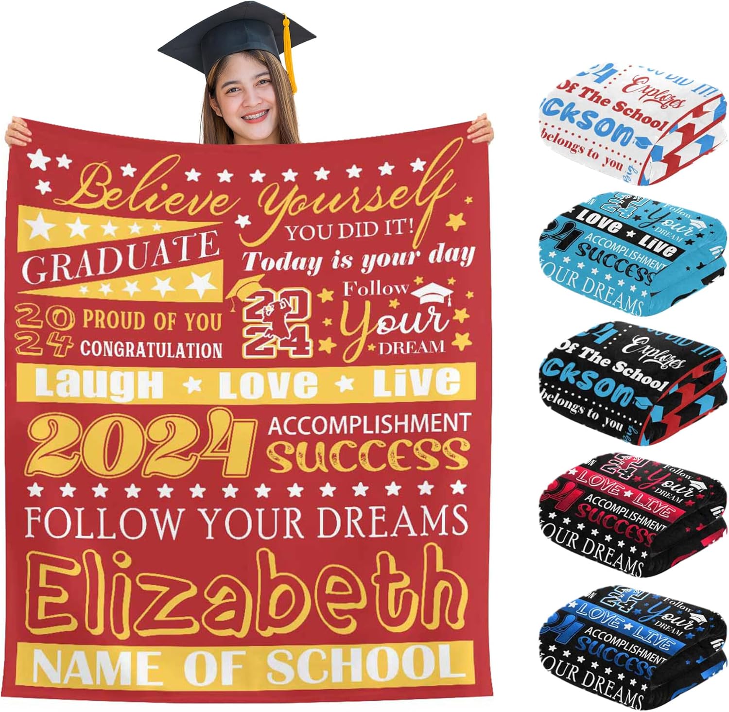 Amazon.com: M YESCUSTOM Custom Graduation Gifts Blanket with Text ...